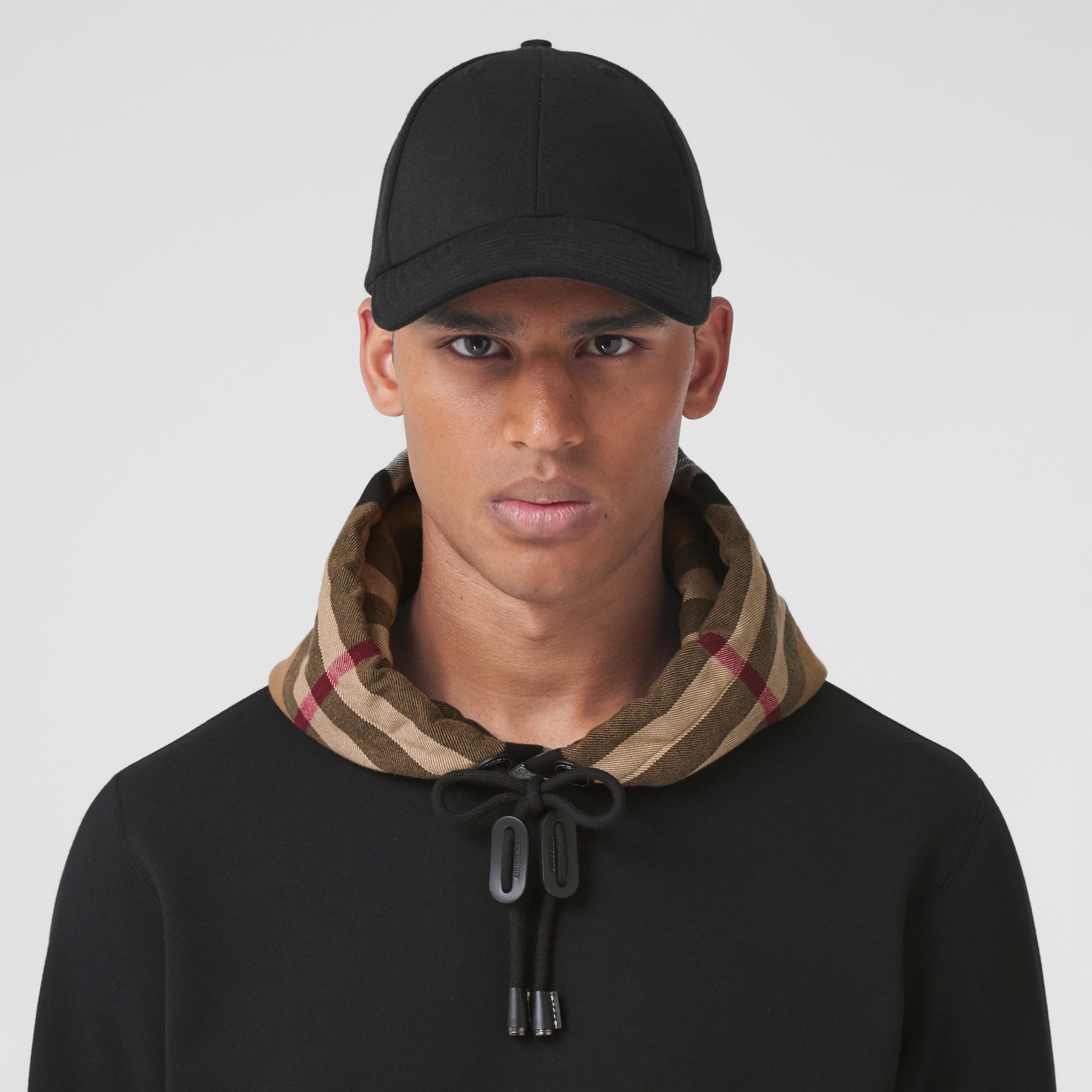Check Hood Cotton Blend Hoodie in Black - Men | Burberry® Official