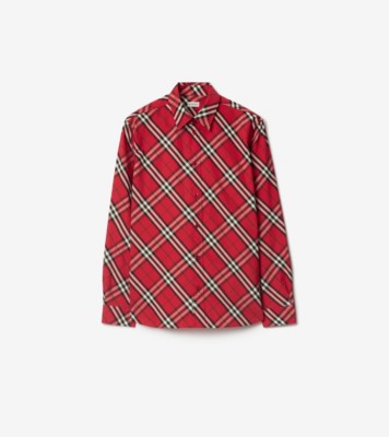 Relaxed Fit Check Cotton Shirt in Post red - Men | Burberry® Official