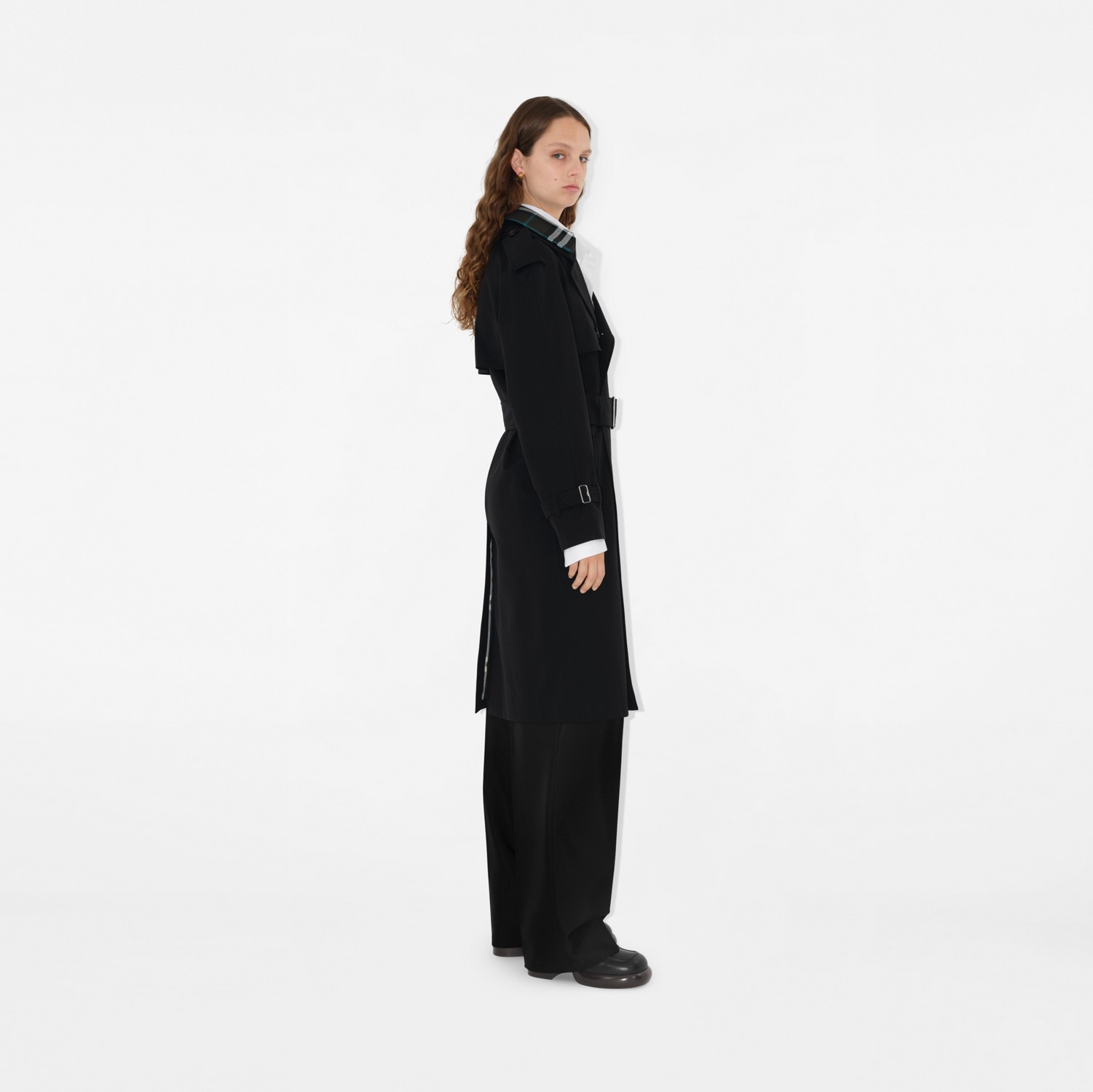 Long Gabardine Trench Coat in Black - Women, Cotton Long Gabardine Trench Coat in Black - Women, Cotton