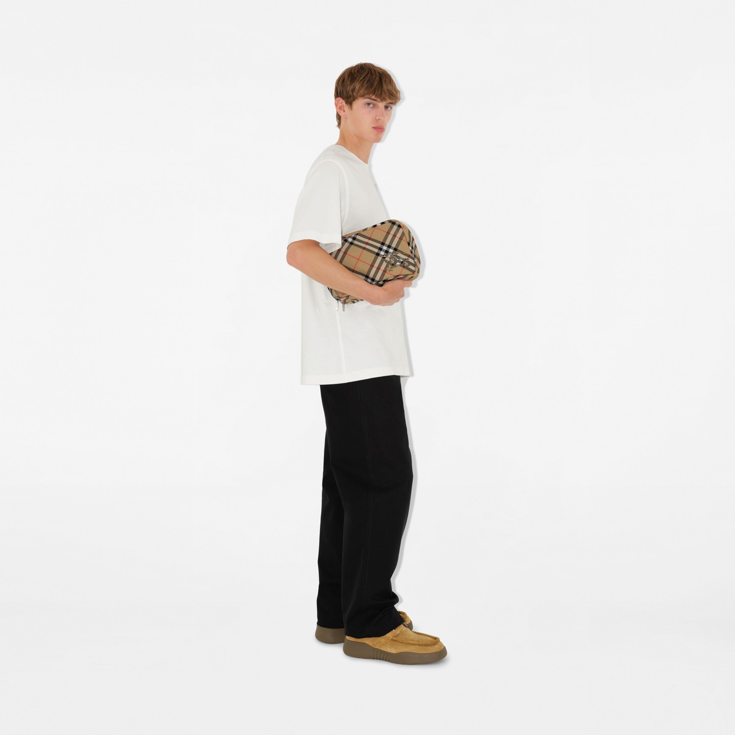 Check Travel Pouch in Sand - Men | Burberry® Official Check Travel Pouch in Sand - Men | Burberry® Official
