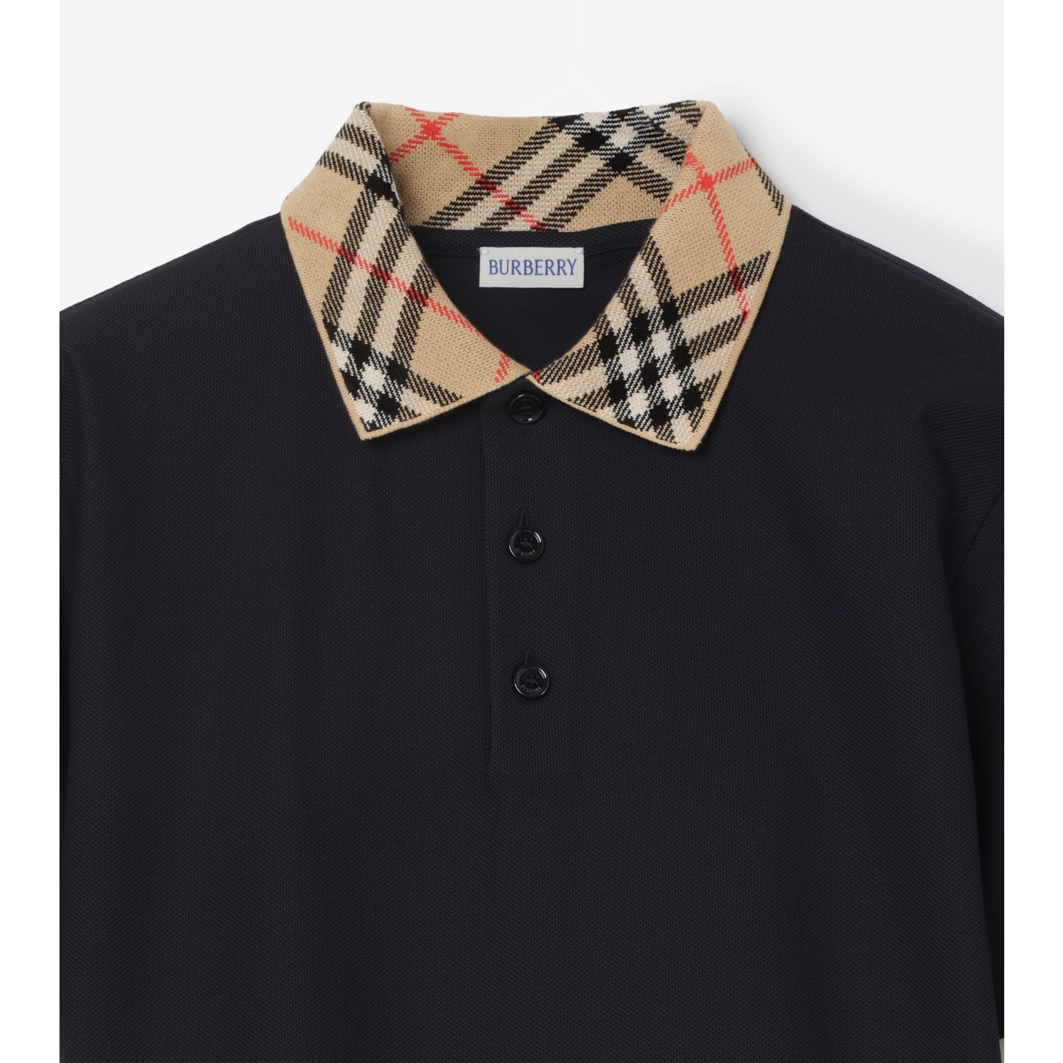 Check Collar Cotton Polo Shirt in Navy - Men | Burberry® Official