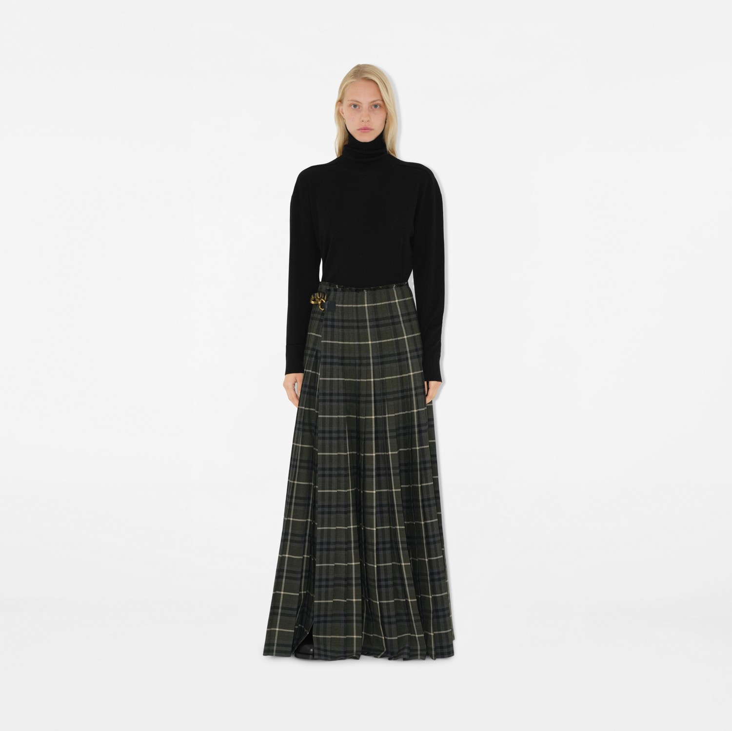 Check Wool Blend Maxi Kilt in Marsh - Women | Burberry® Official Check Wool Blend Maxi Kilt in Marsh - Women | Burberry® Official