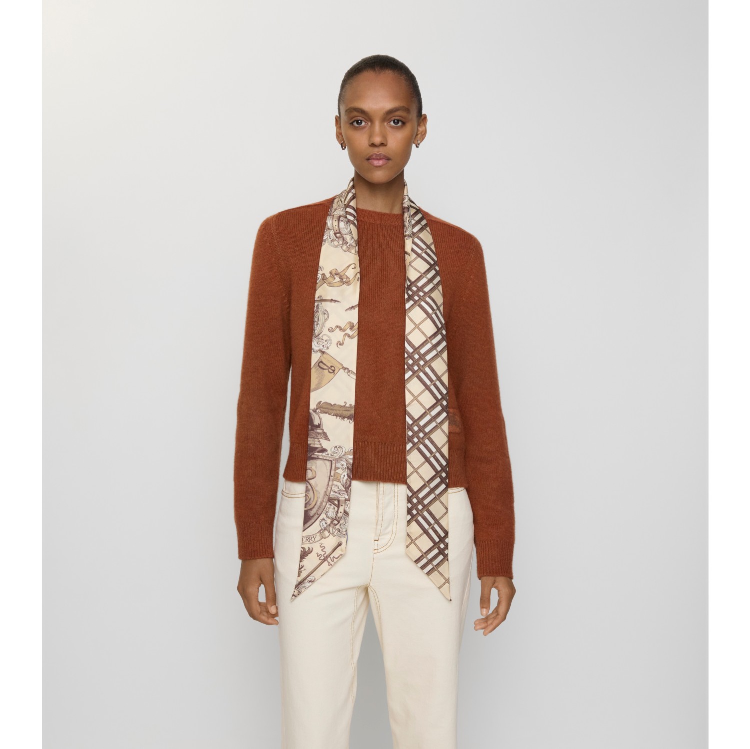 Skinny Reversible Etched Knight Silk Scarf in Taupe beige | Burberry ...