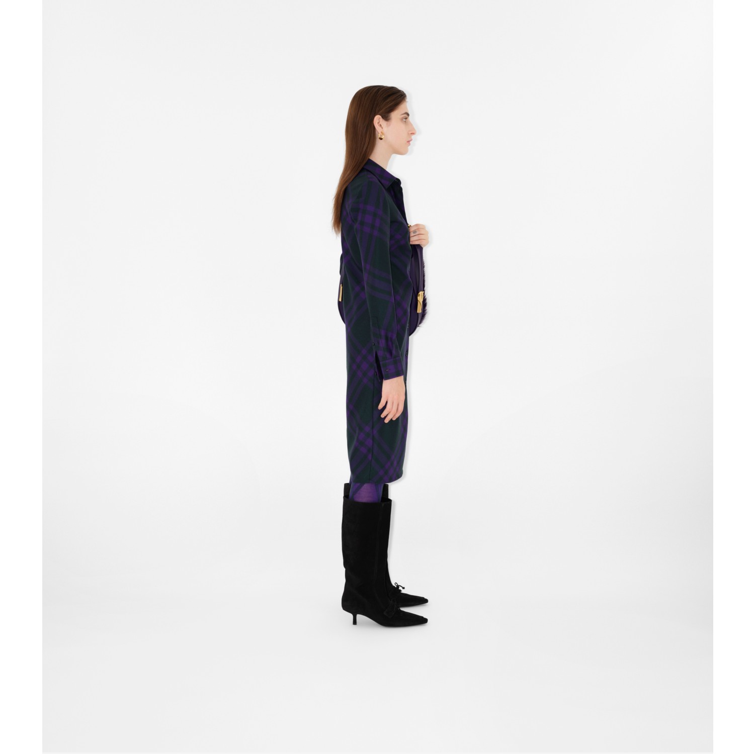 Check Wool Shirt Dress in Deep royal - Women | Burberry® Official