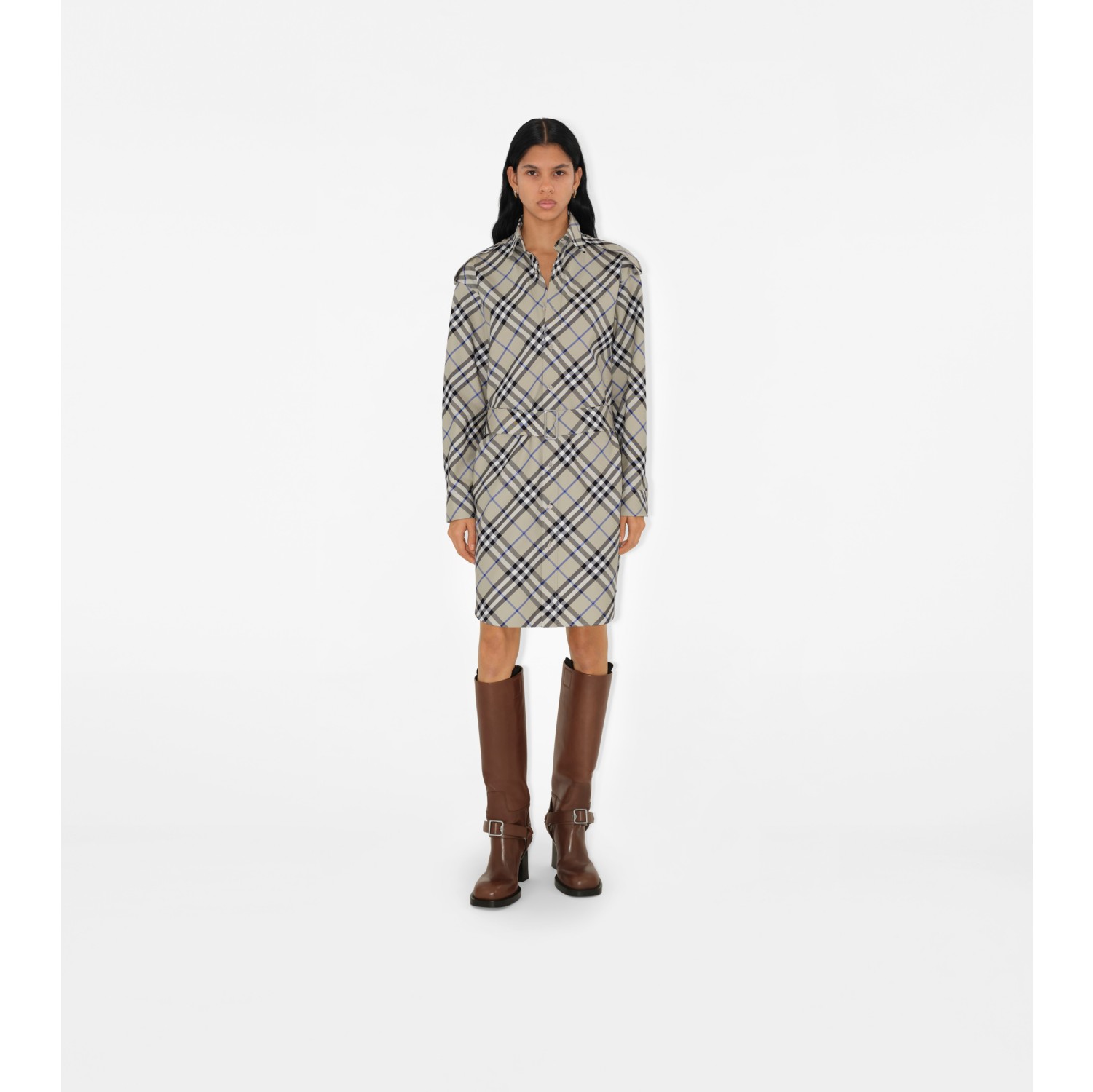 Check Cotton Shirt Dress in Lichen - Women | Burberry® Official