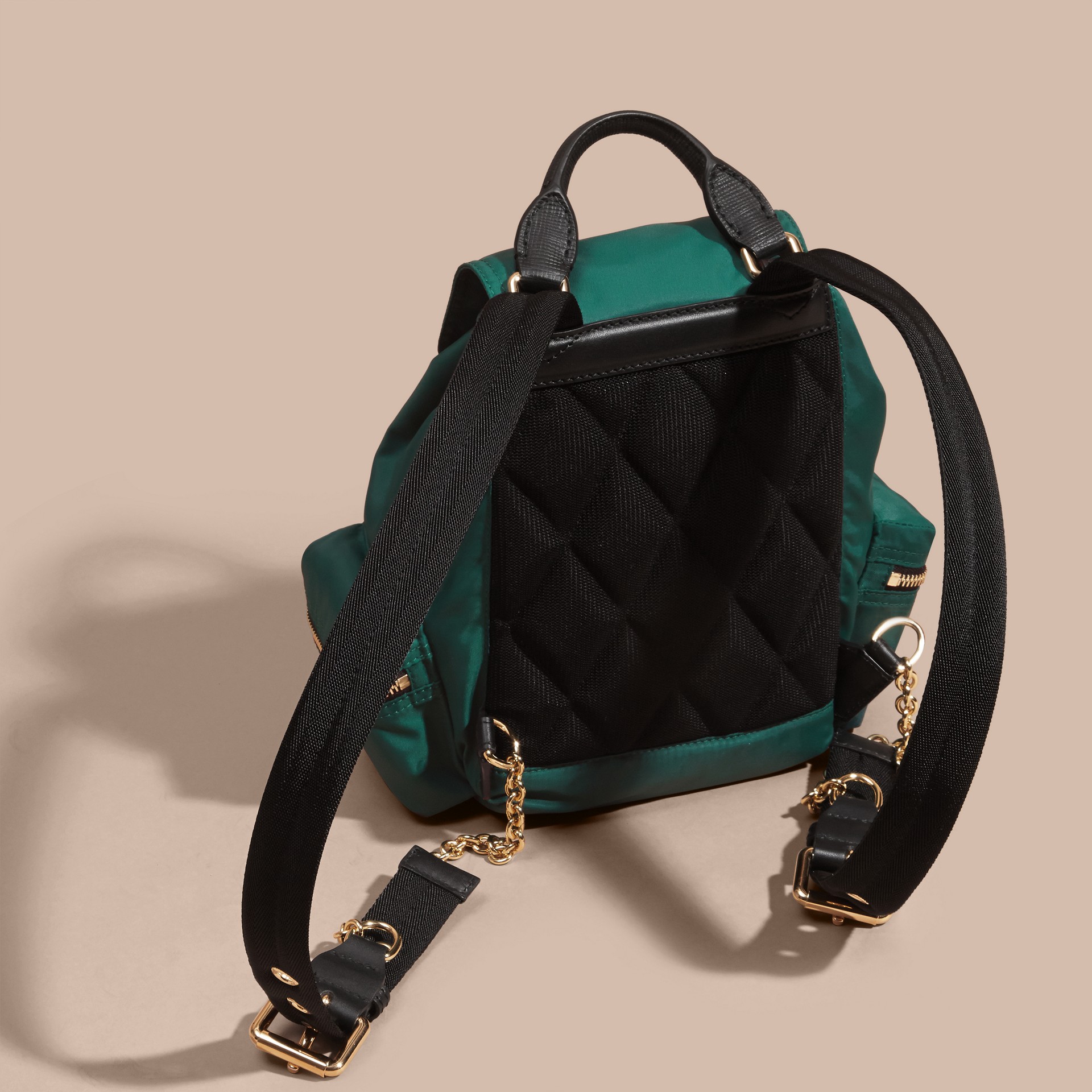 The Small Rucksack In Technical Nylon And Leather In Pine Green Women Burberry