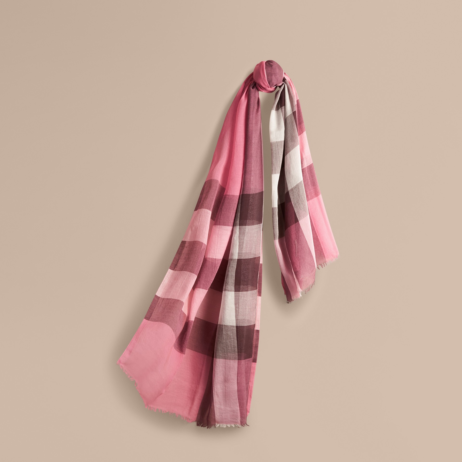 Check Modal Cashmere and Silk Scarf in Rose Pink - Women | Burberry Check Modal Cashmere and Silk Scarf in Rose Pink - Women | Burberry
