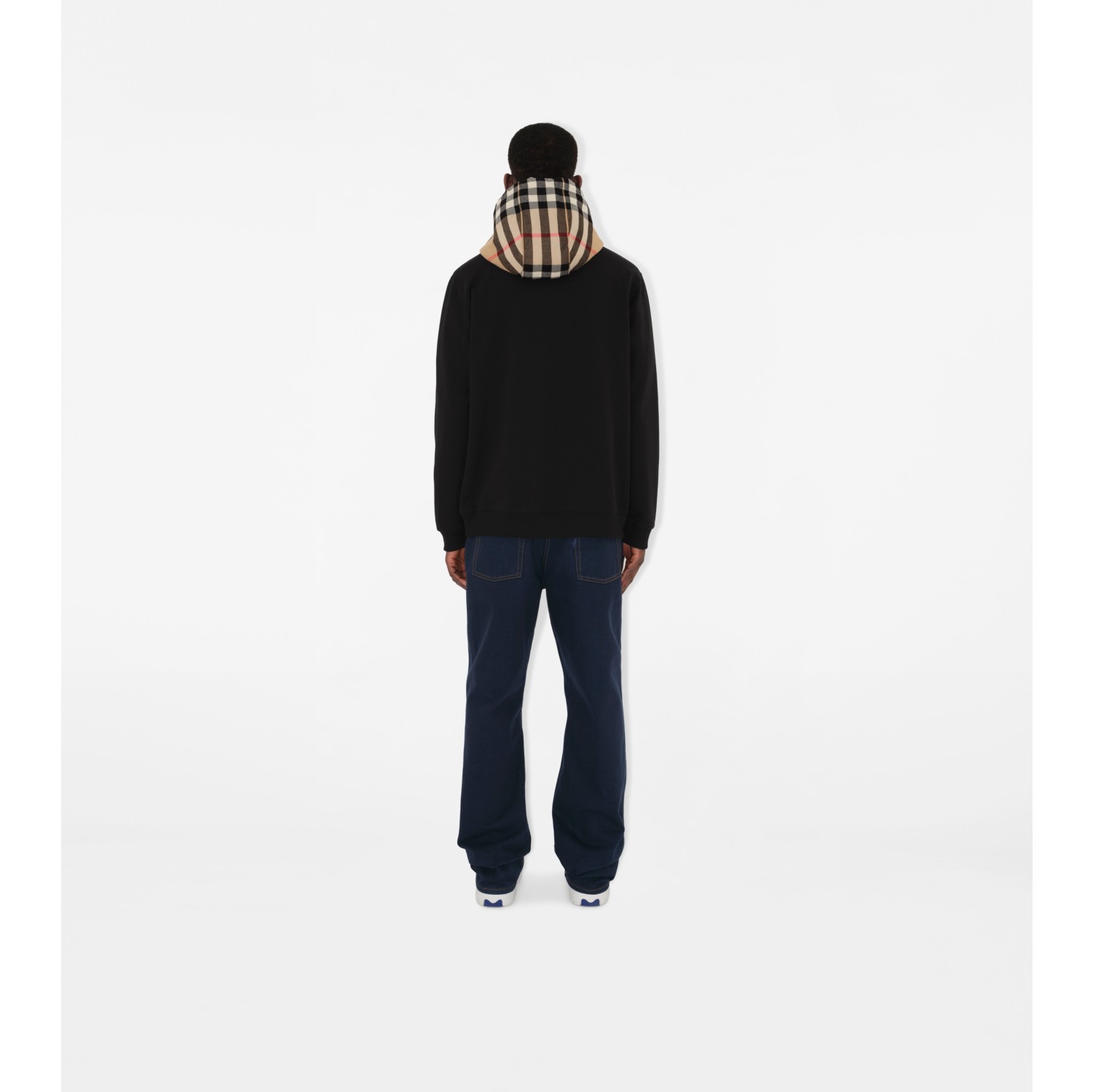 Check Hood Cotton Blend Hoodie in Black/birch brown - Men | Burberry® Official