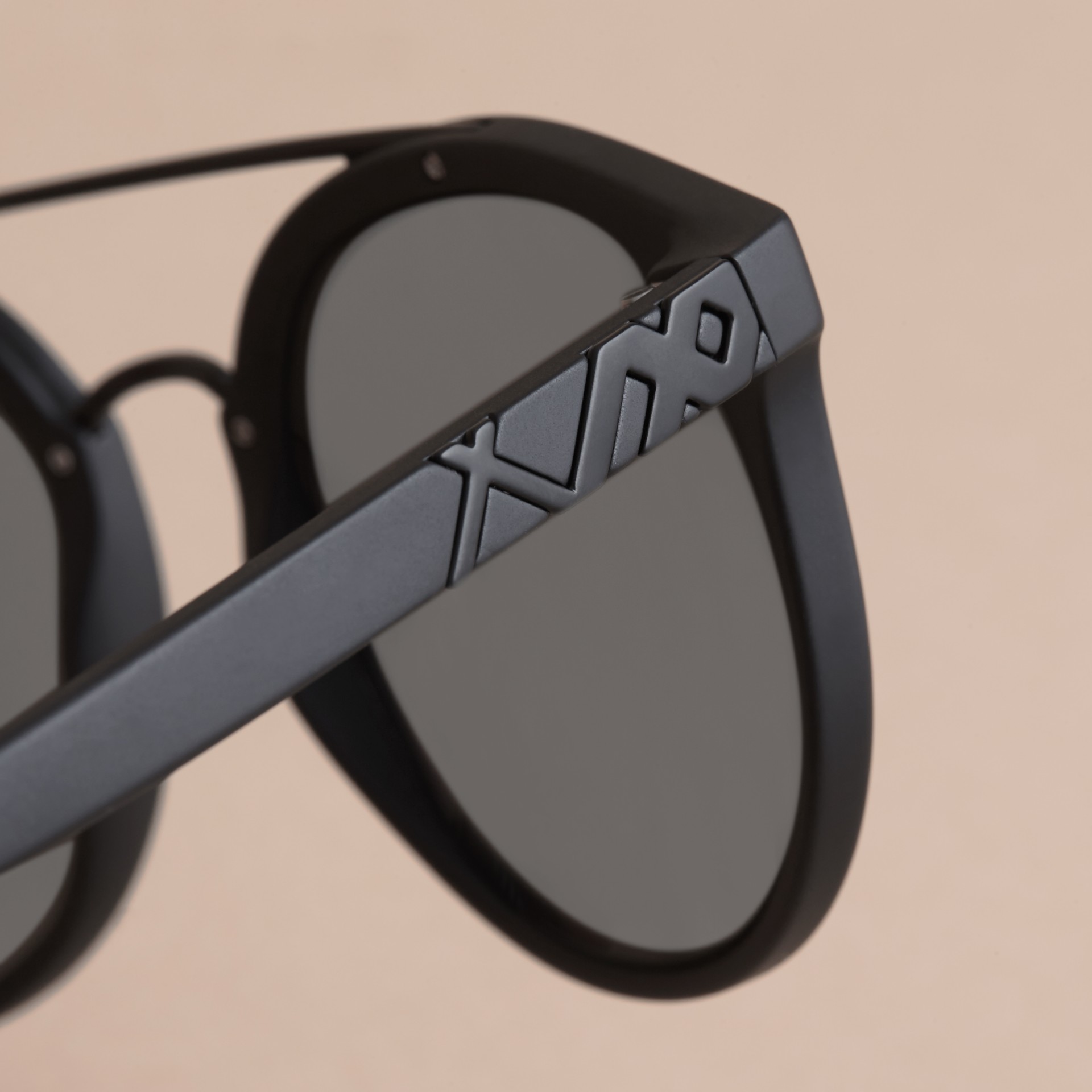 Burberry Top Bar Polarized Round Frame Sunglasses Black Modesens