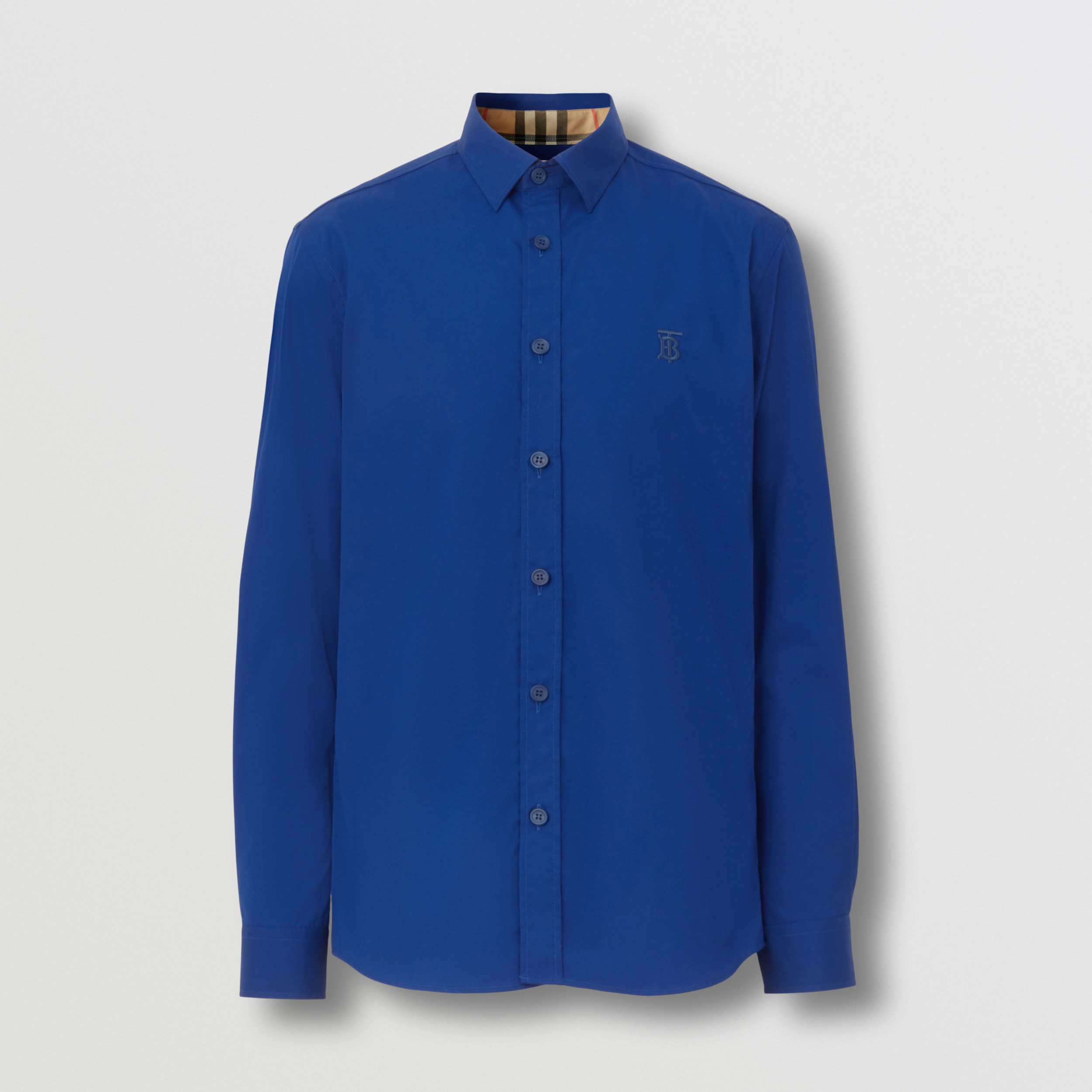 Slim Fit Monogram Motif Stretch Cotton Poplin Shirt In Deep Royal Blue