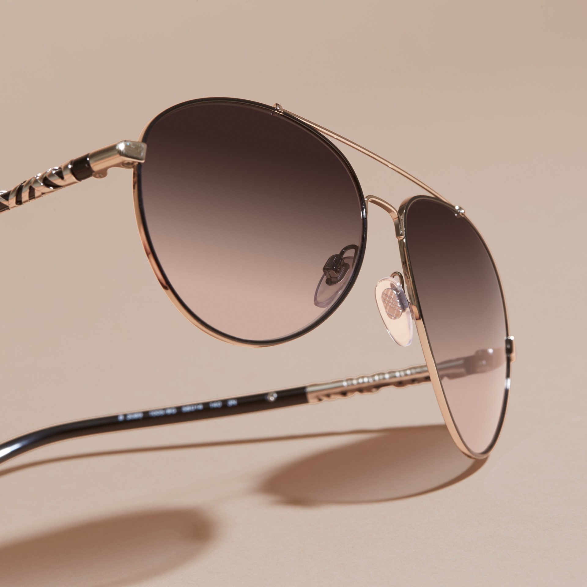 Check Detail Pilot Sunglasses In Grey Lilac Women Burberry United