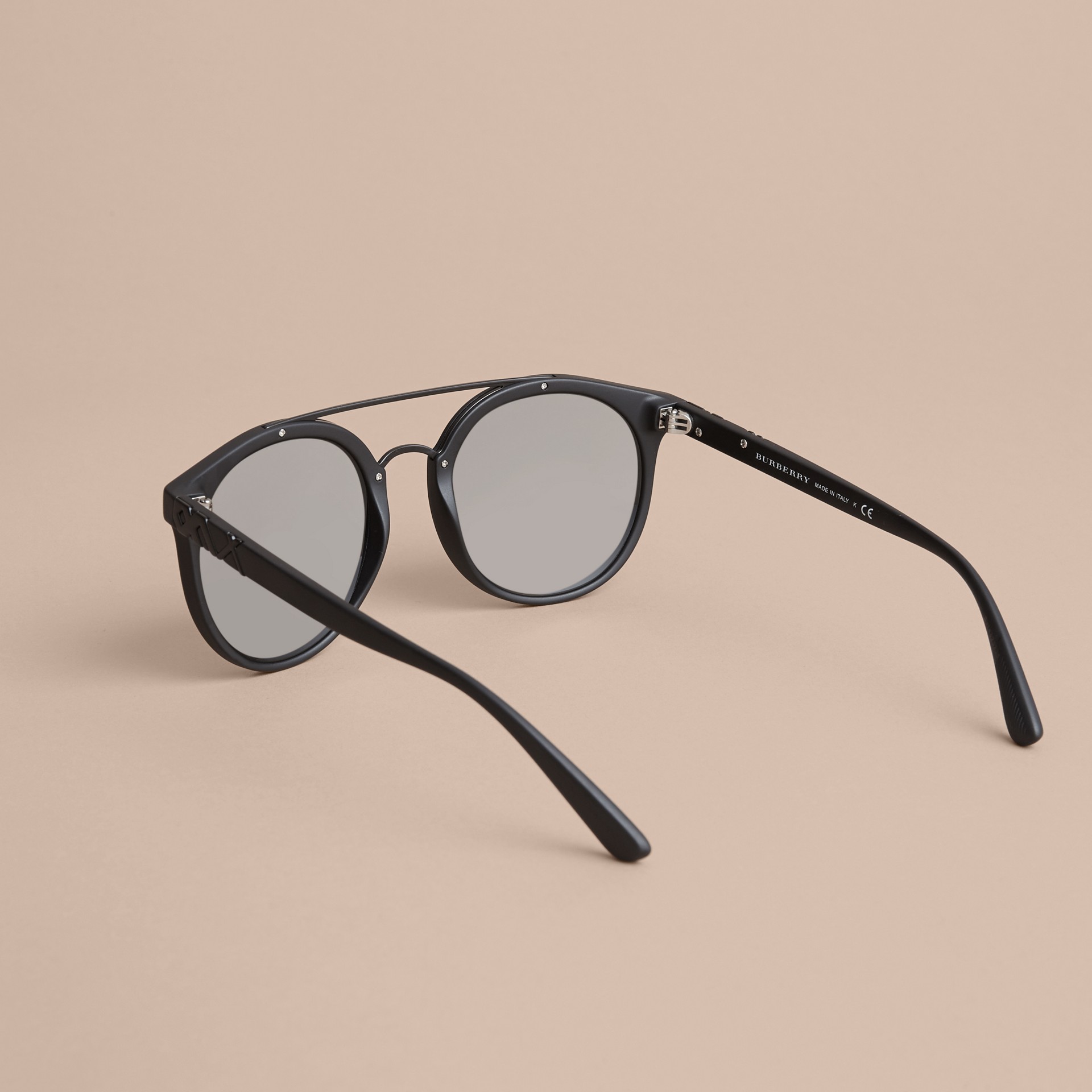 Burberry Top Bar Polarized Round Frame Sunglasses Black Modesens
