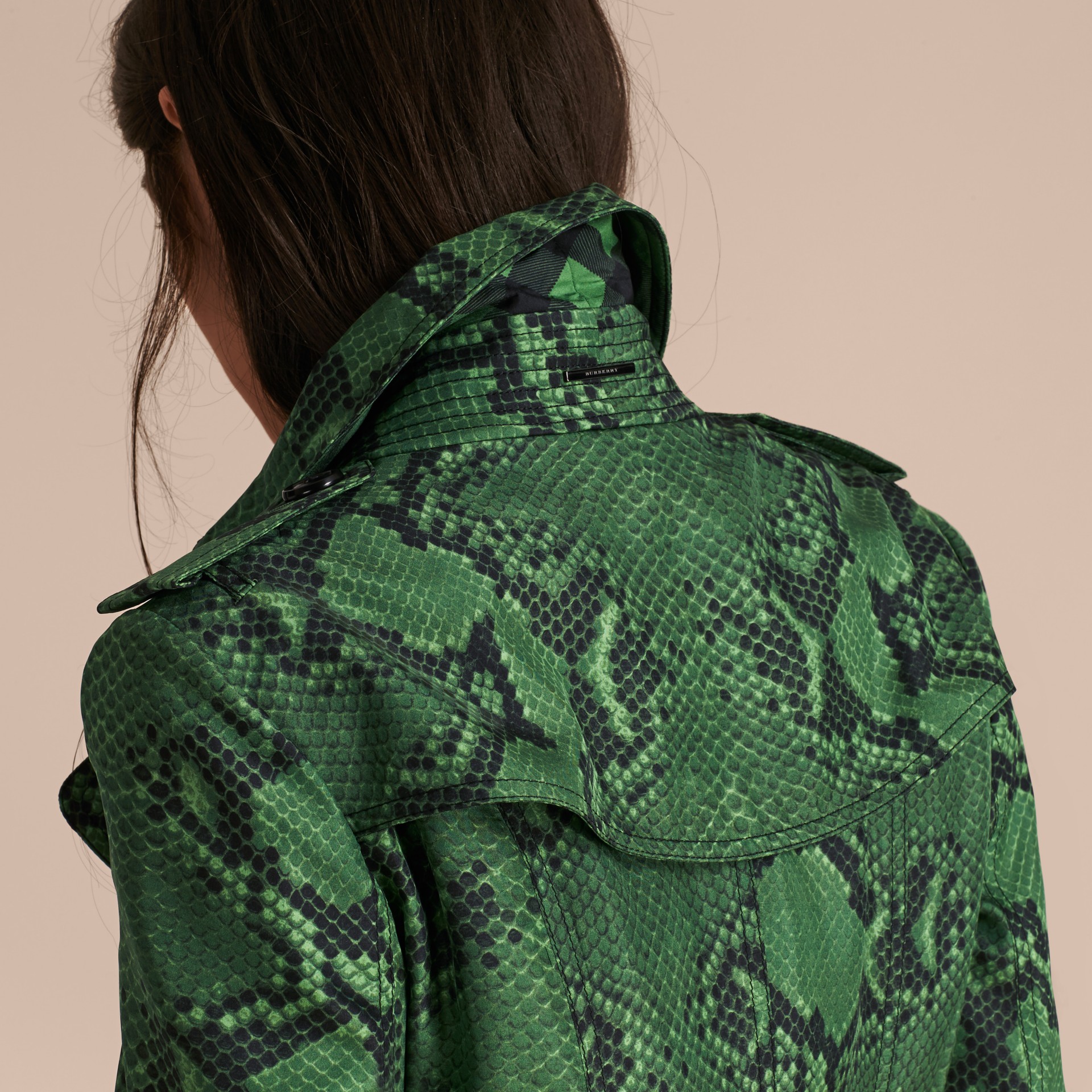 Python Print Silk Trench Coat Bright Green | Burberry