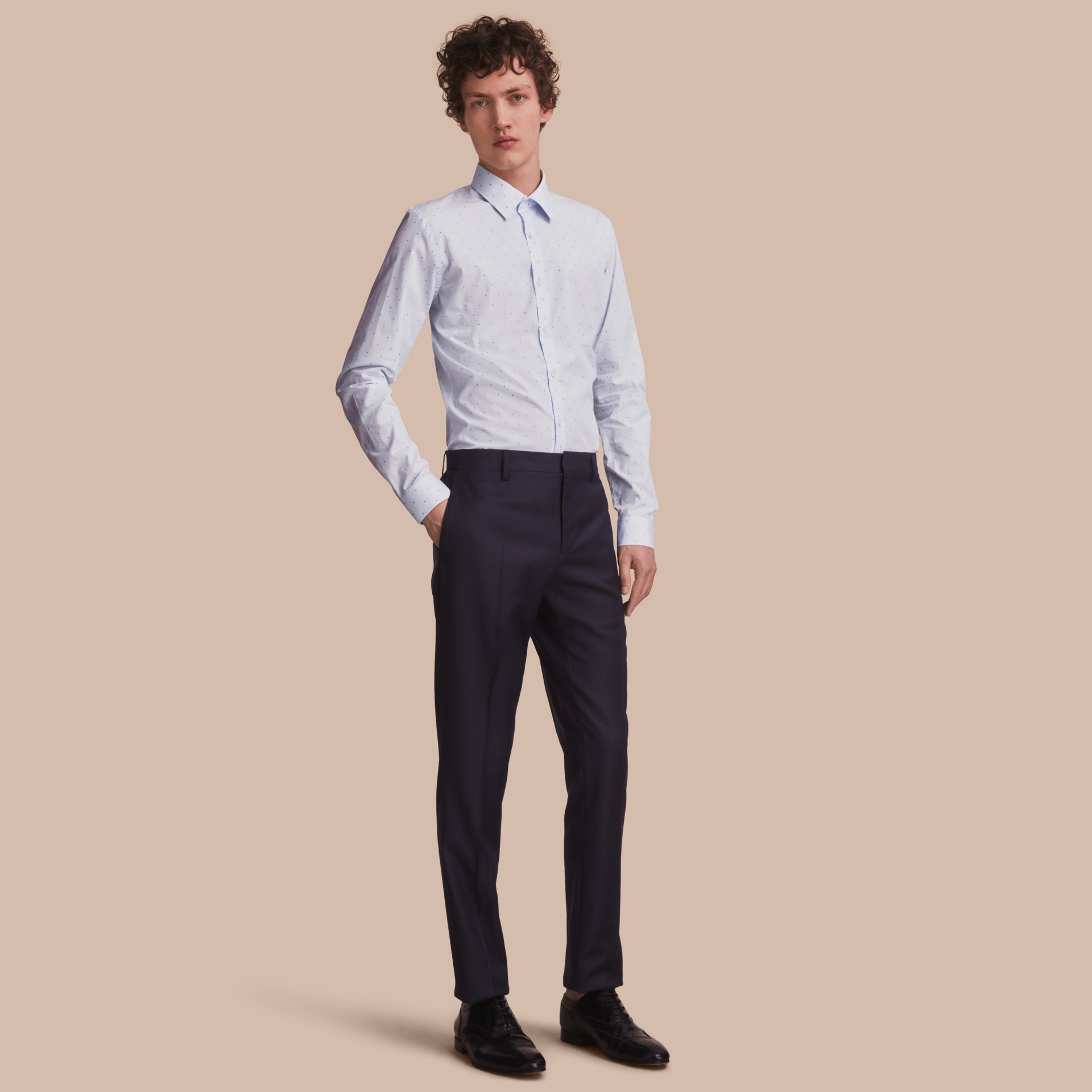 Slim Fit Dot Fil Coupé Cotton Poplin Shirt In Light Blue Men