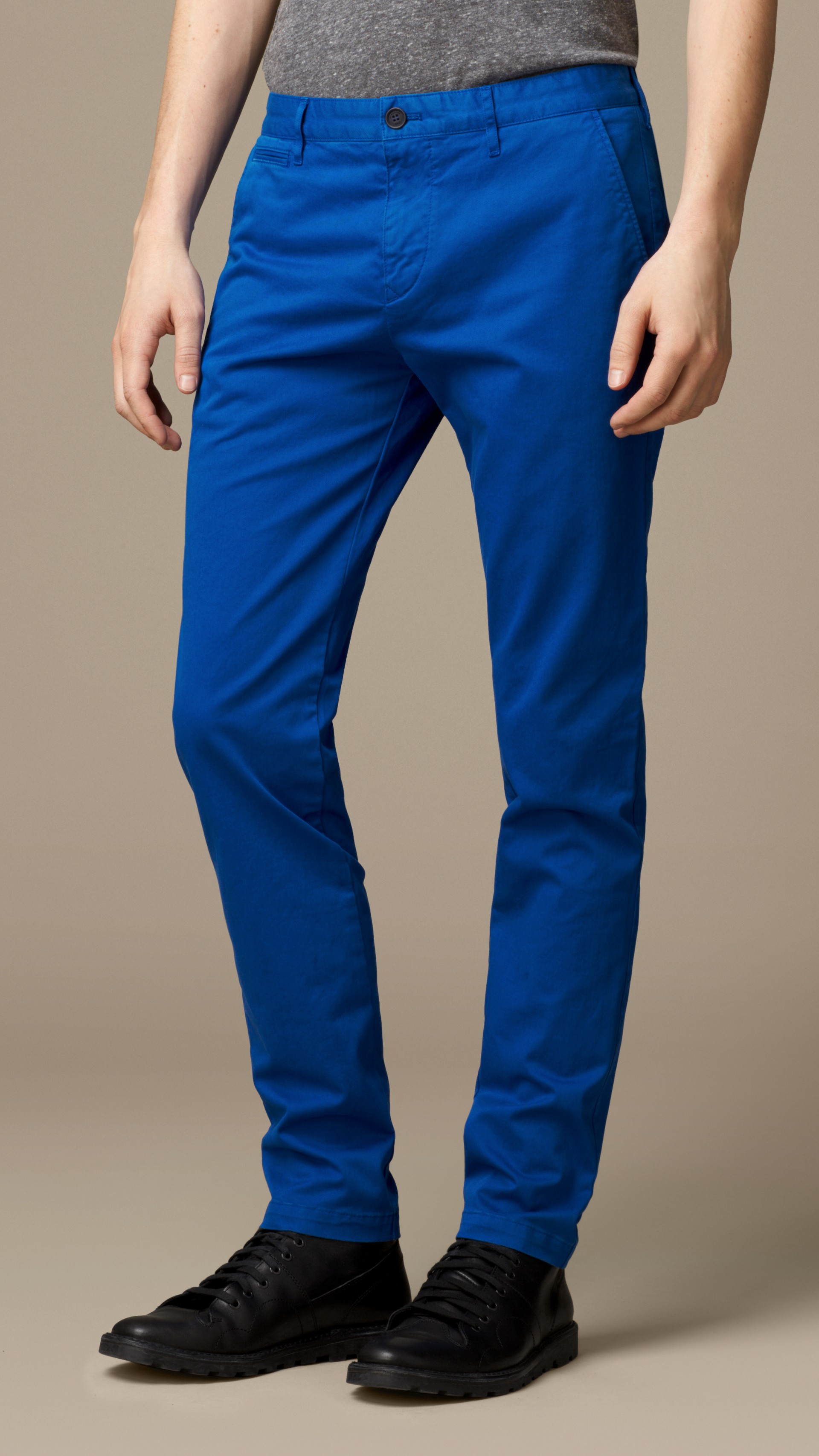 Skinny Fit Cotton Twill Chinos In Marine Blue Burberry United States