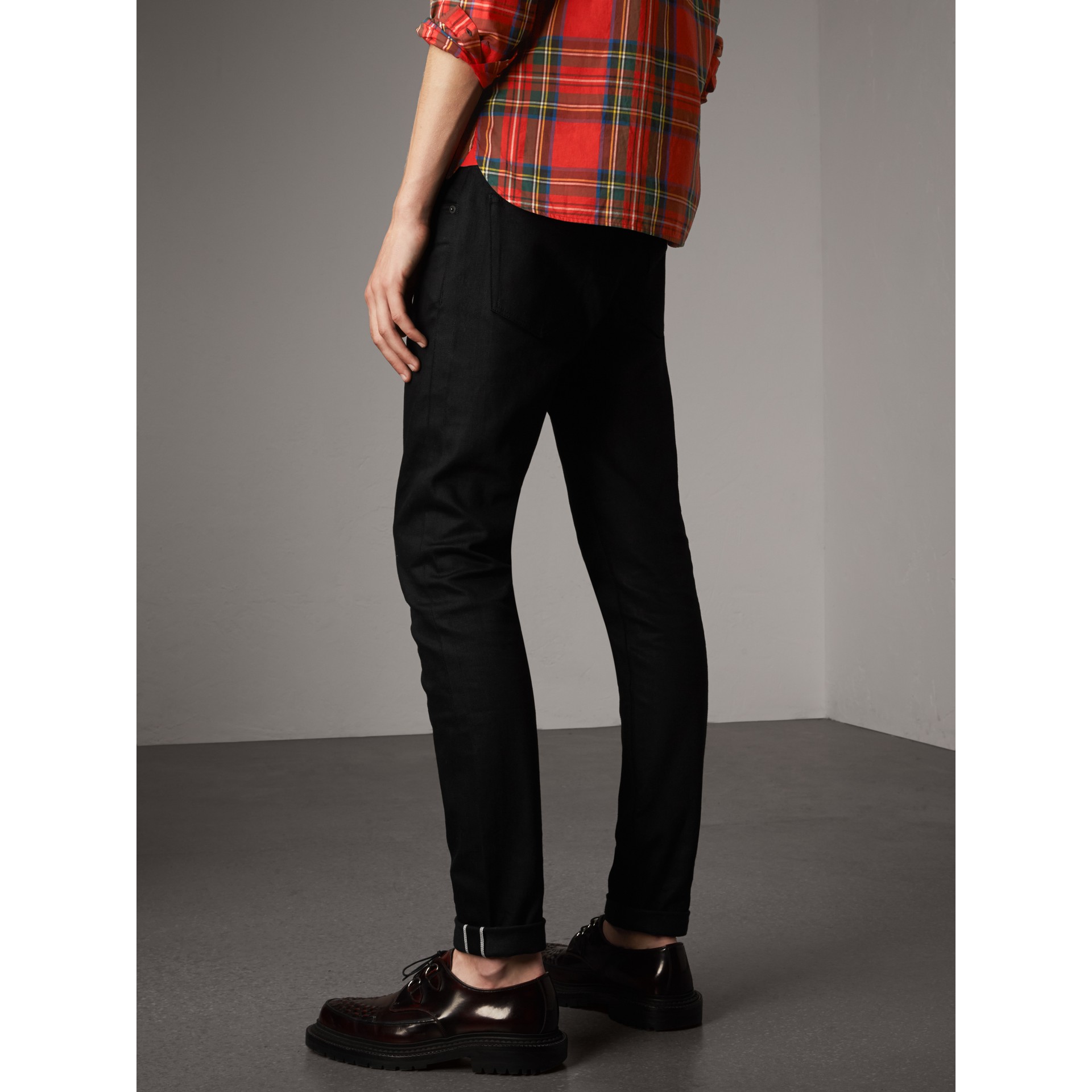 Skinny Fit Brushed Stretch Denim Jeans In Black Men Burberry United