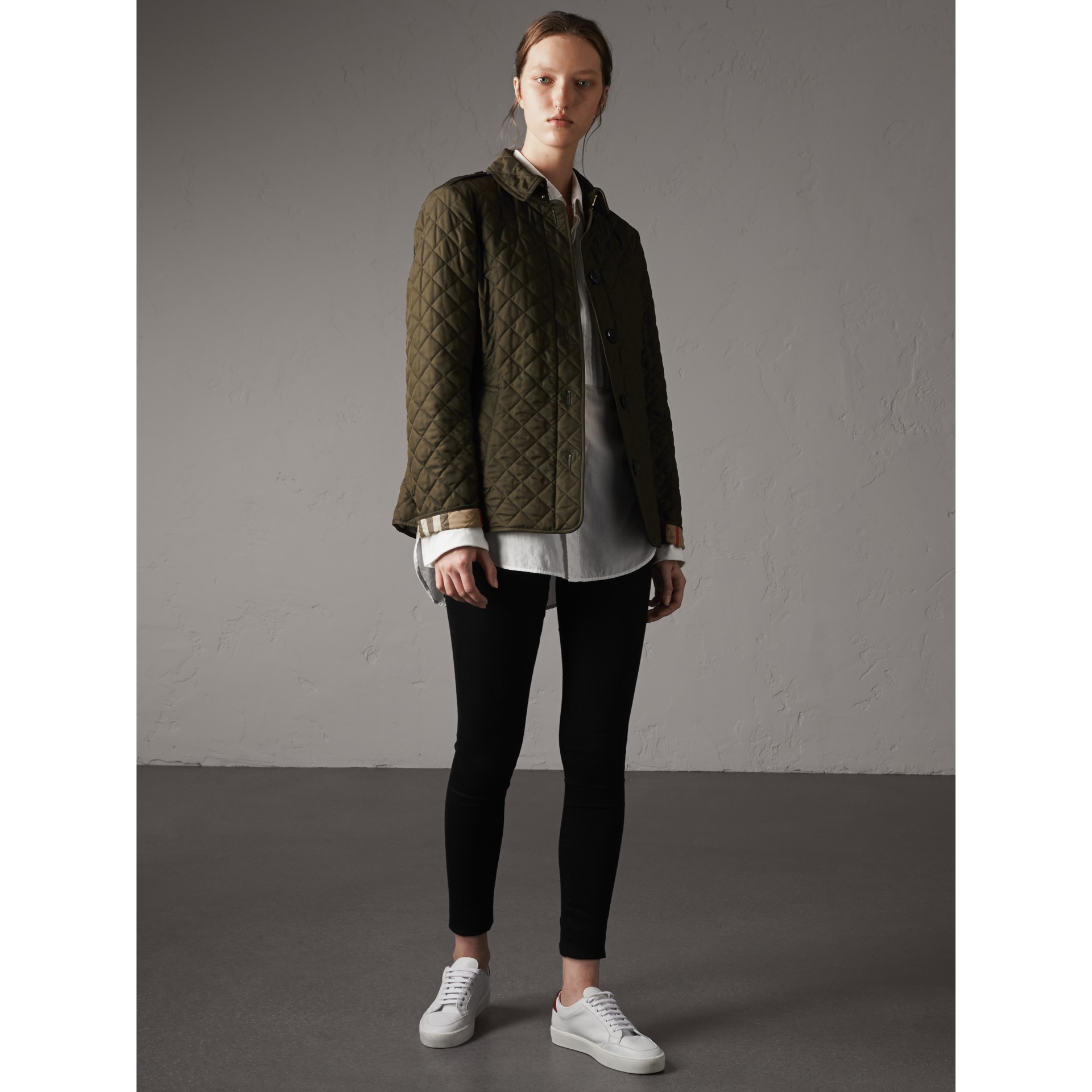Diamond Quilted Jacket in Dark Olive - Women | Burberry United States