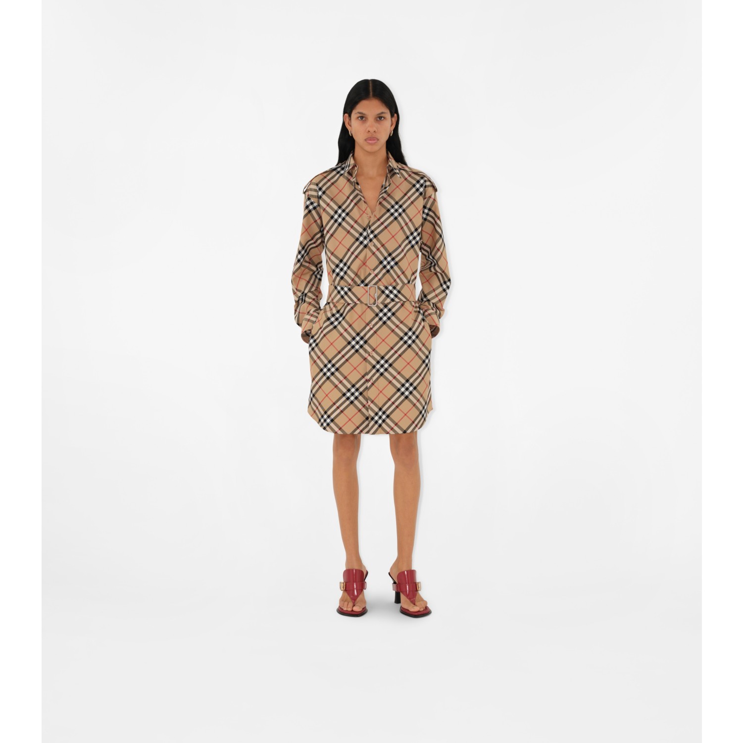 Check Cotton Shirt Dress in Sand - Women | Burberry® Official