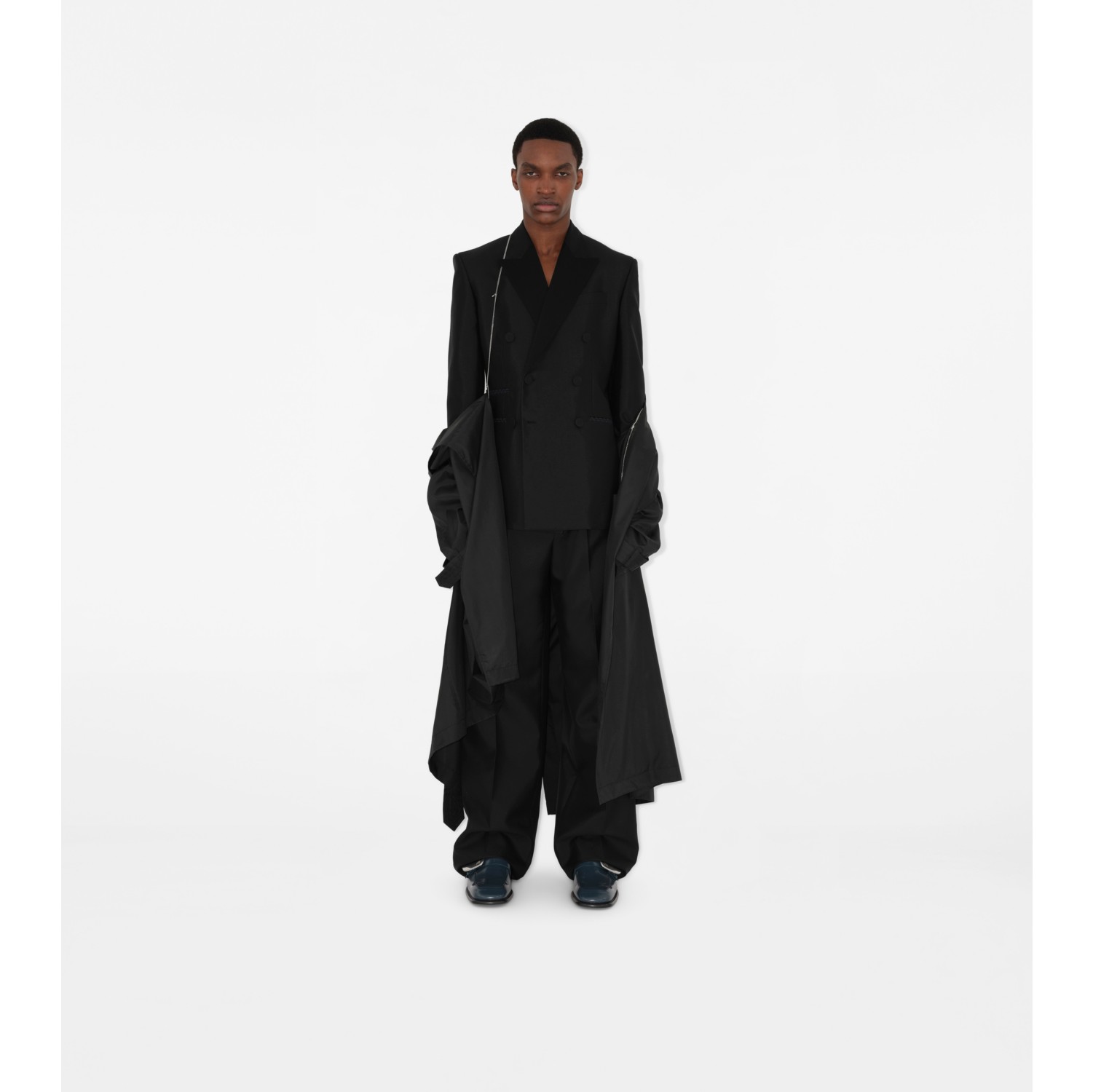 Long Silk Trench Coat In Black Men Burberry® Official