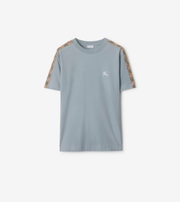 Check Trim Cotton T-shirt in Gale - Men | Burberry® Official