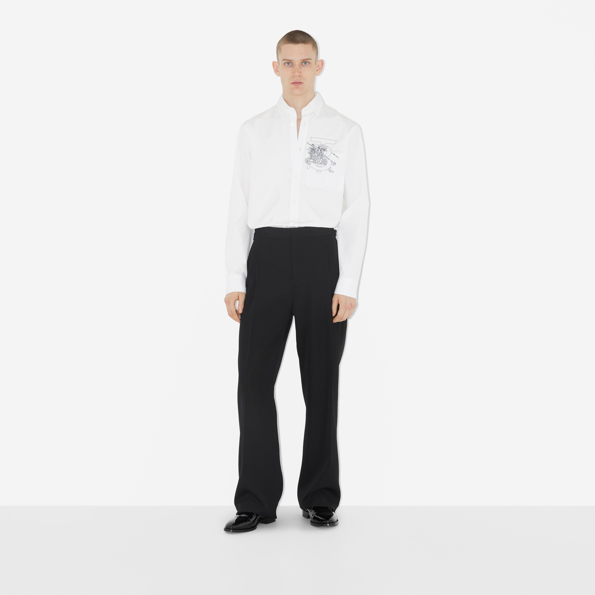 Monogram Ekd Cotton Slim Fit Shirt In Optic White Men Burberry