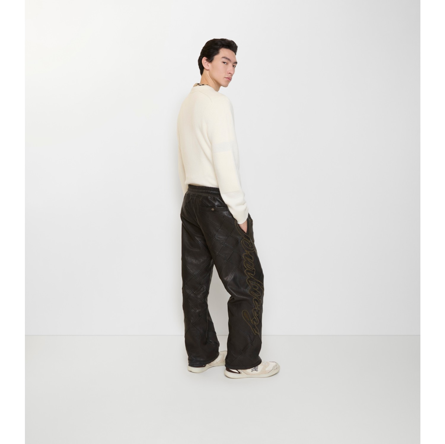 Cursive Logo Leather Trousers in Black - Men | Burberry® Official