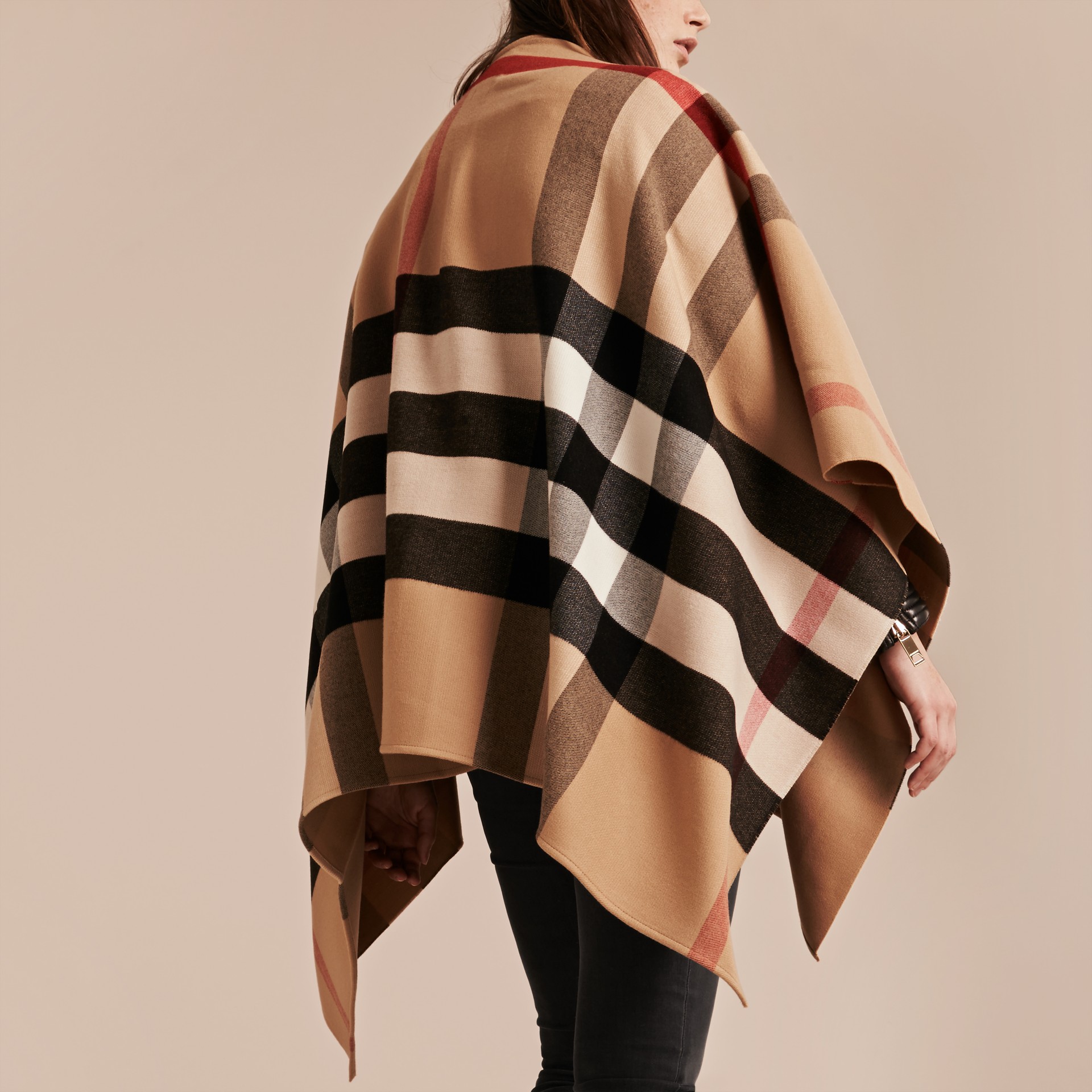 Check Wool Poncho in Camel - Women | Burberry United States