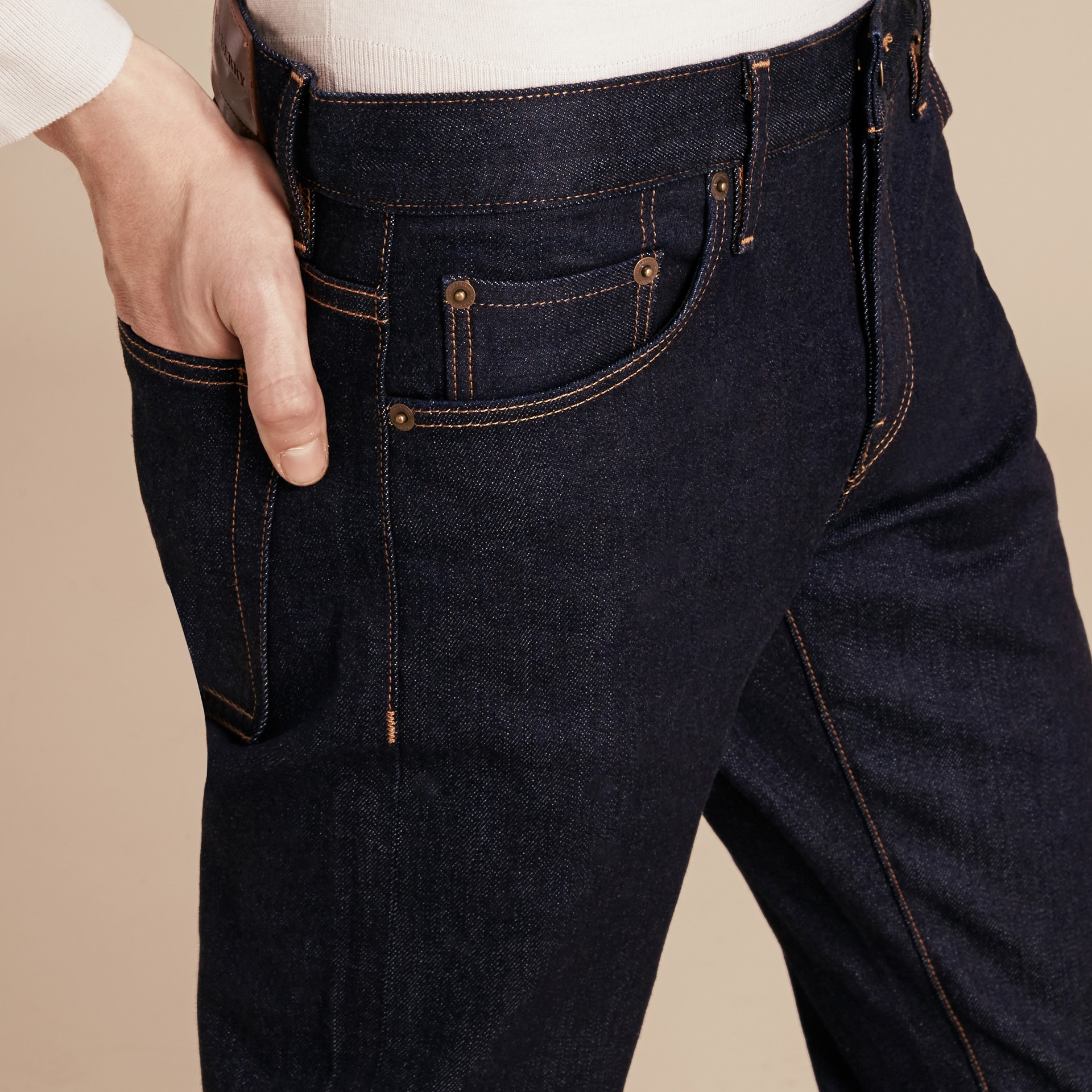 Straight Fit Stretch Japanese Selvedge Denim Jeans Burberry