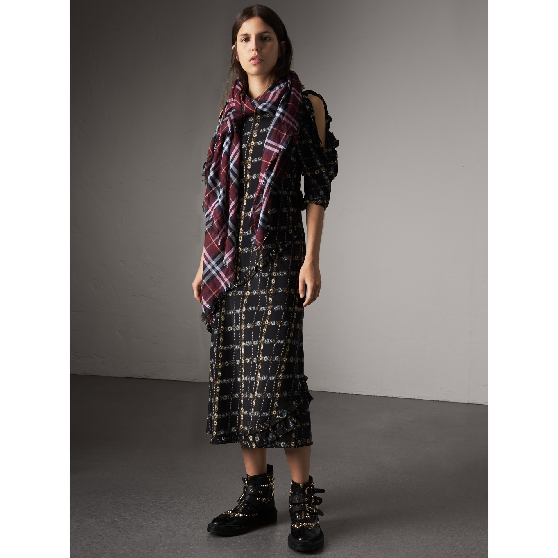 Check Modal and Wool Square Scarf in Claret | Burberry United States Check Modal and Wool Square Scarf in Claret | Burberry United States