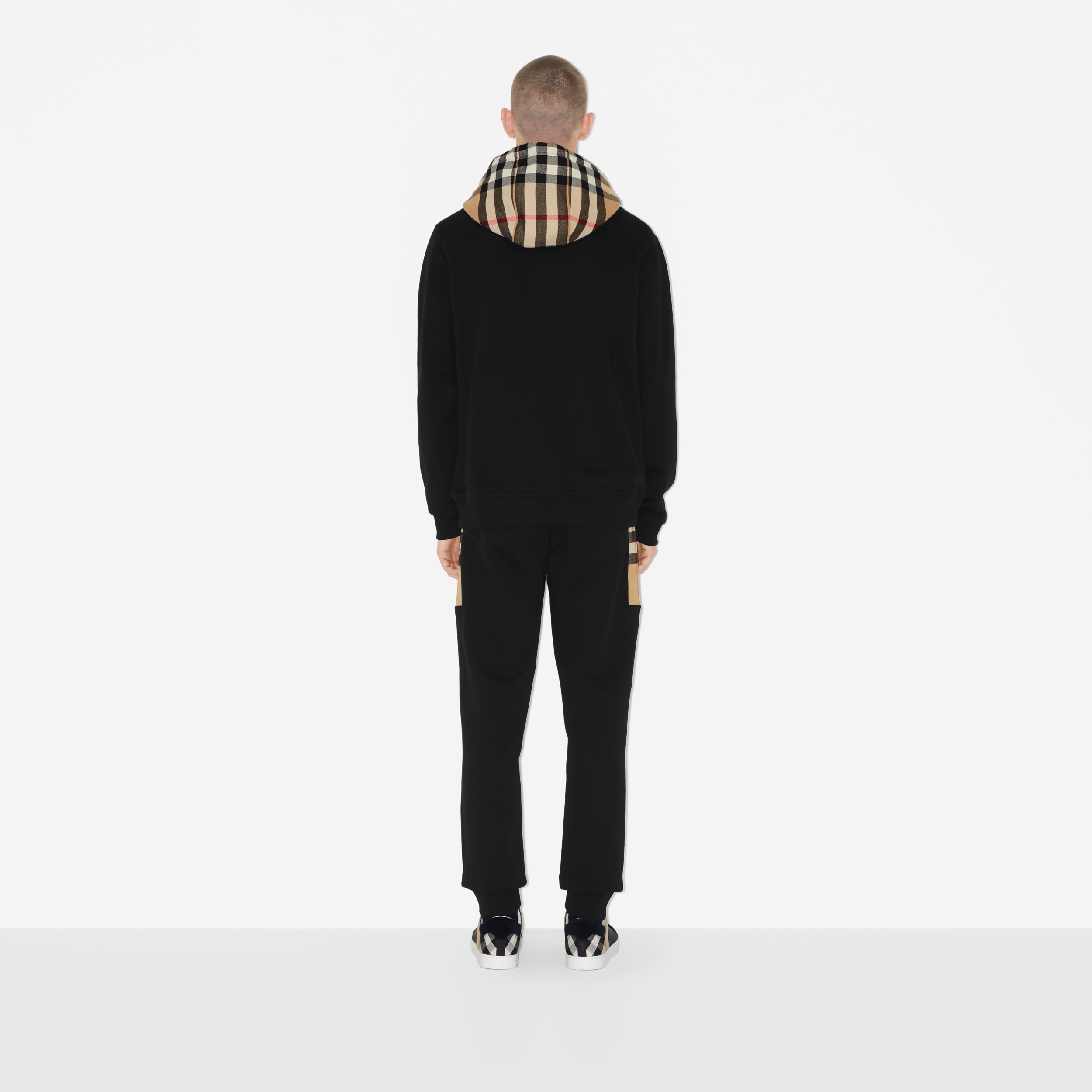 Check Hood Cotton Zip Hoodie in Black/archive Beige - Men | Burberry® Official