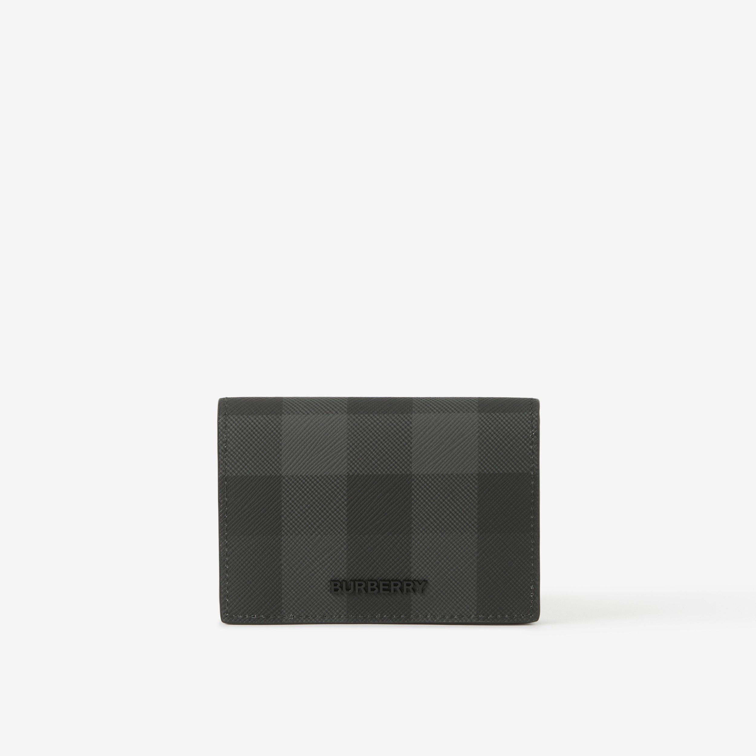 Check and Leather Folding Card Case in Charcoal - Men | Burberry® Official