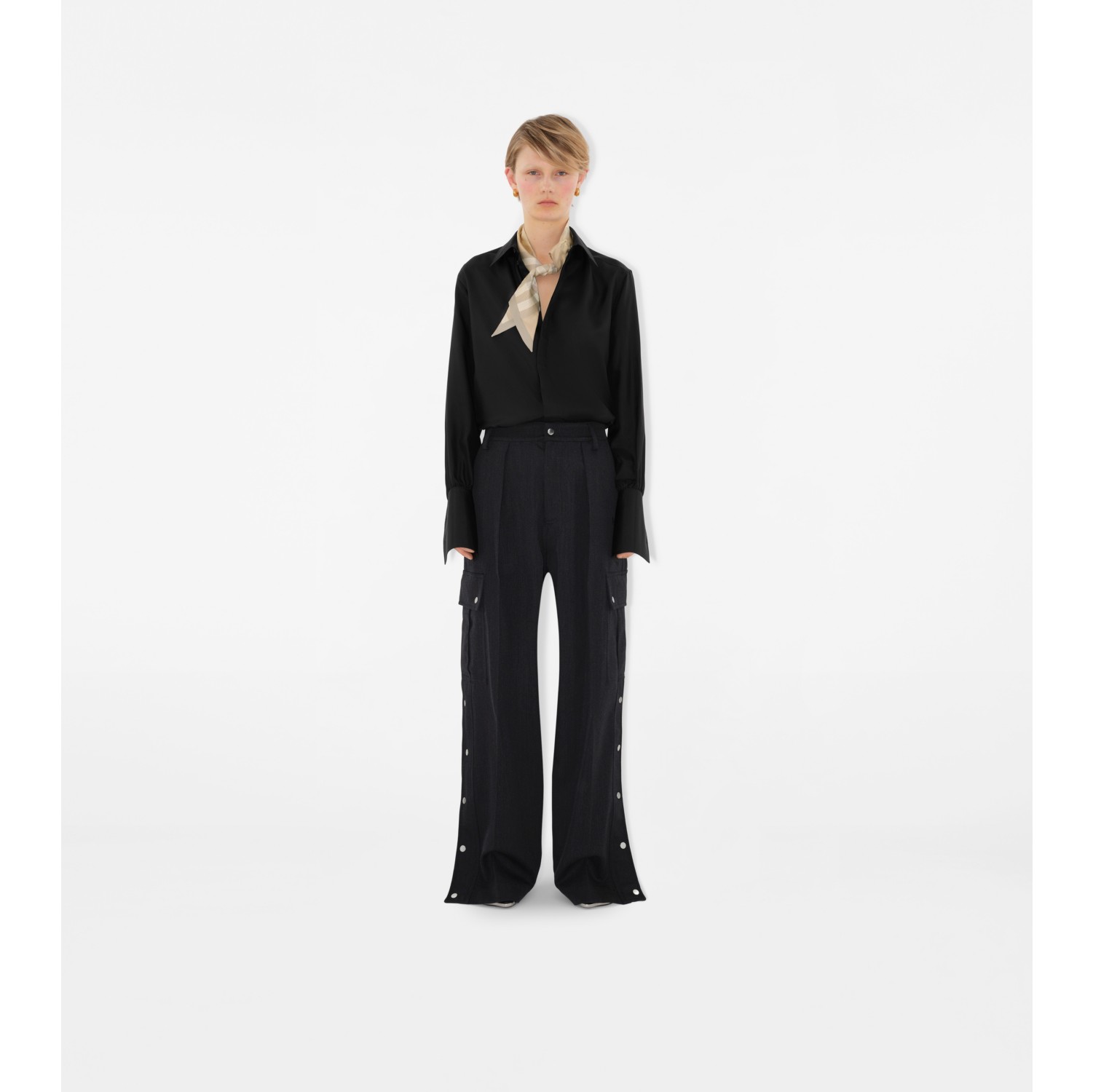 Skinny Check Silk Scarf in Flax | Burberry® Official