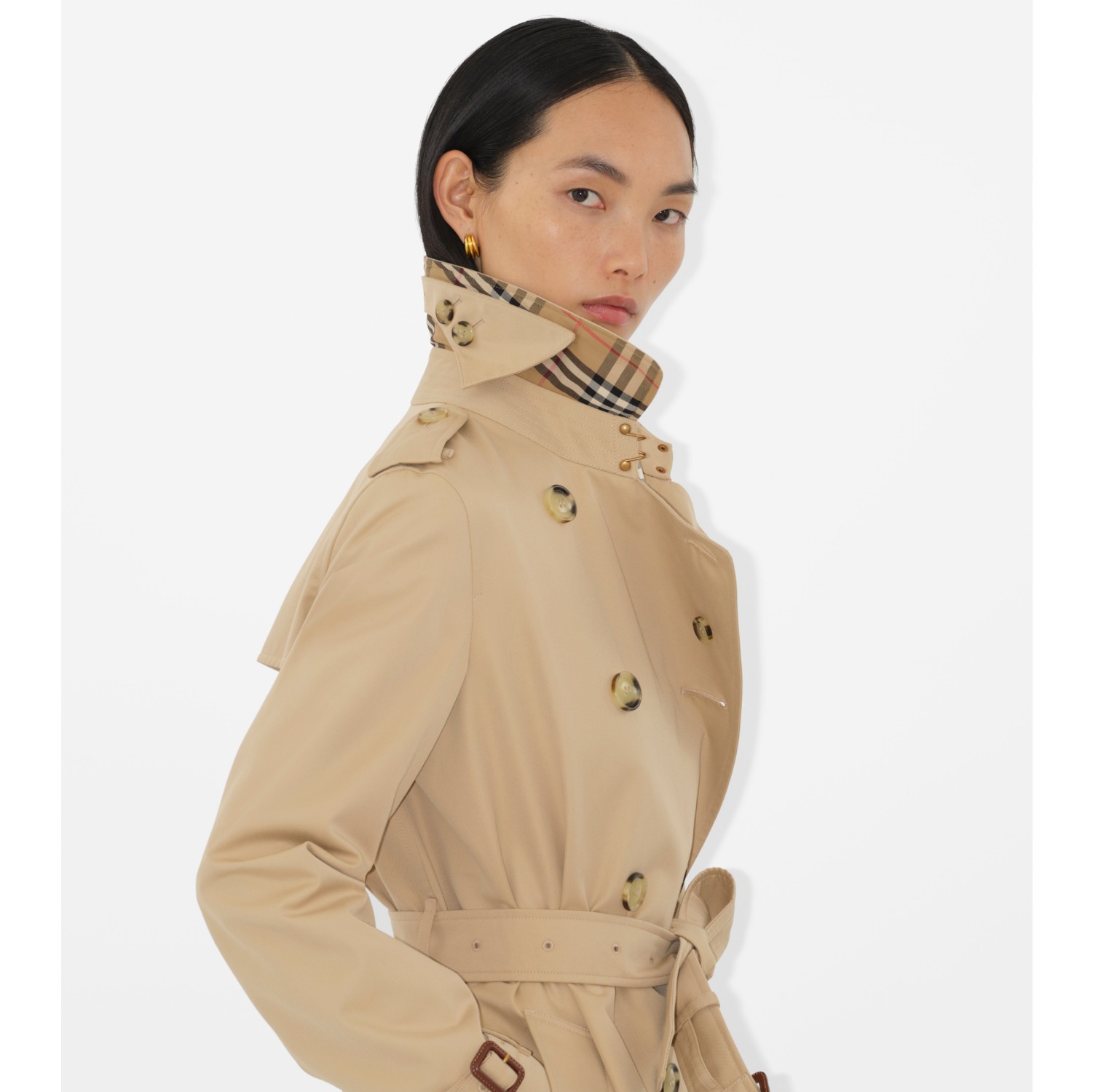 Short Kensington Heritage Trench Coat in Honey - Women, Cotton ...
