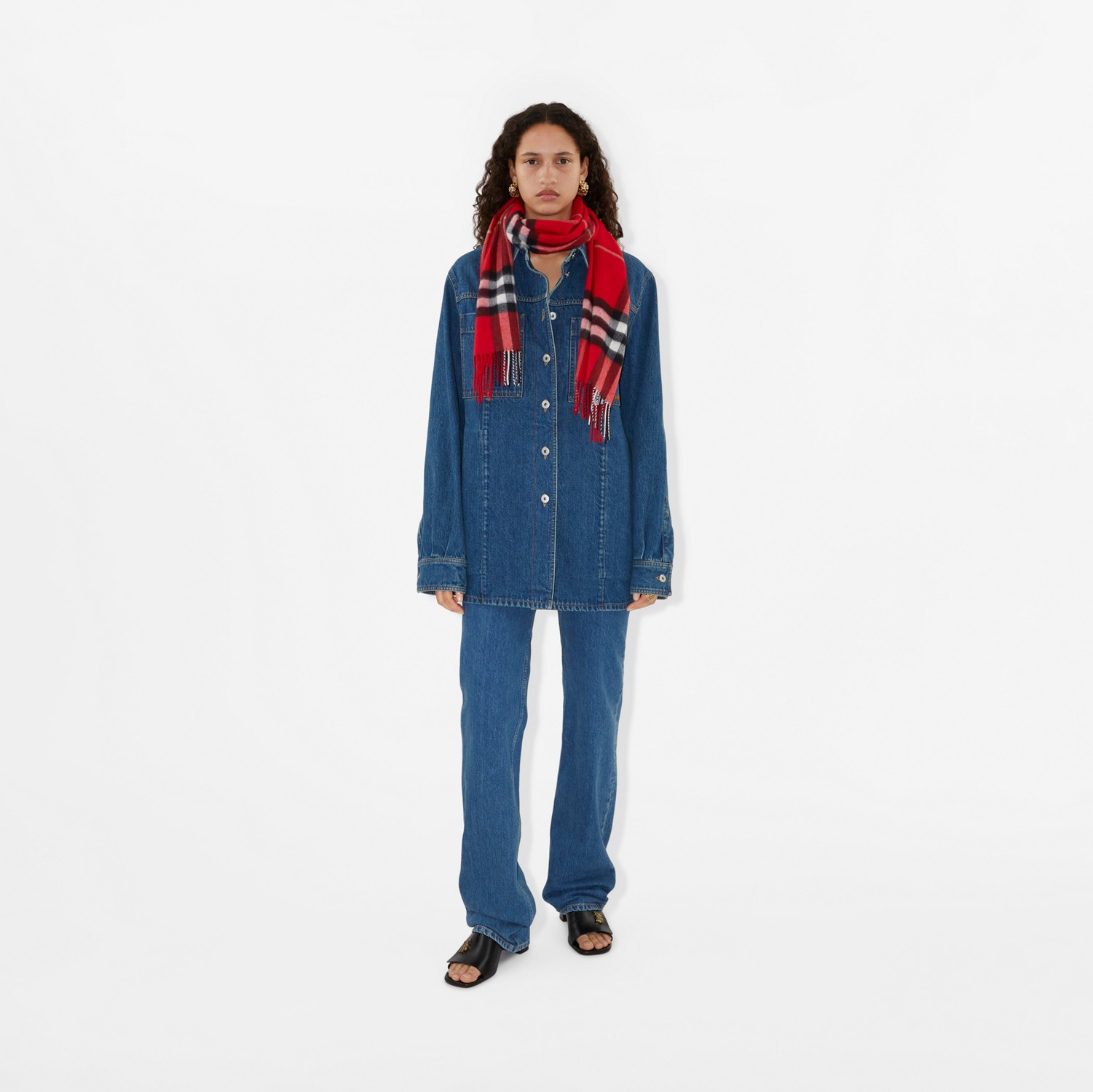 Check Cashmere Scarf in Red | Burberry® Official Check Cashmere Scarf in Red | Burberry® Official