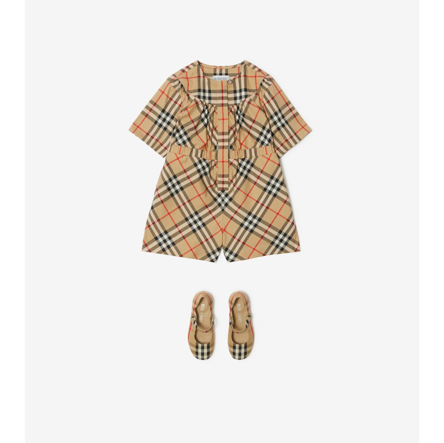 Check Stretch Cotton Playsuit in Archive beige | Burberry® Official