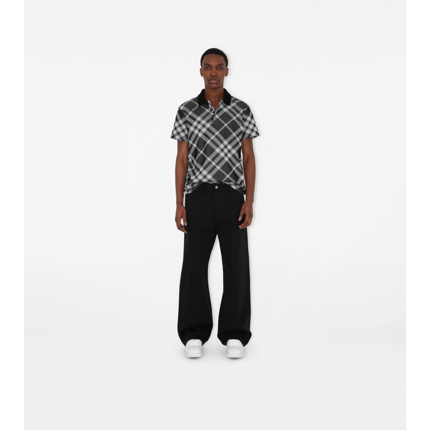 Check Stretch Cotton Blend Polo Shirt in Black/white - Men | Burberry® Official