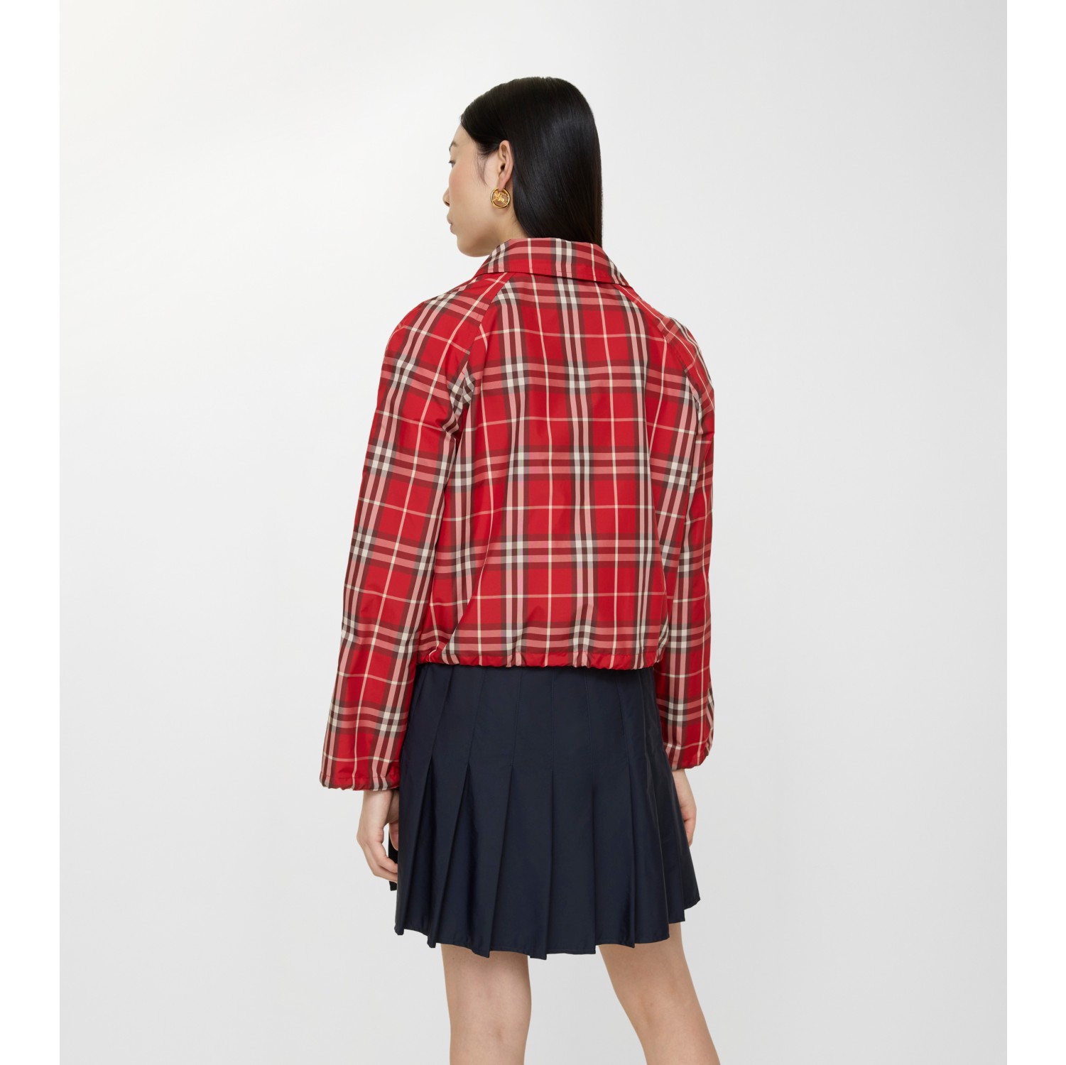 Cropped Check Newcott Hooded Jacket in Crayon red - Women | Burberry ...