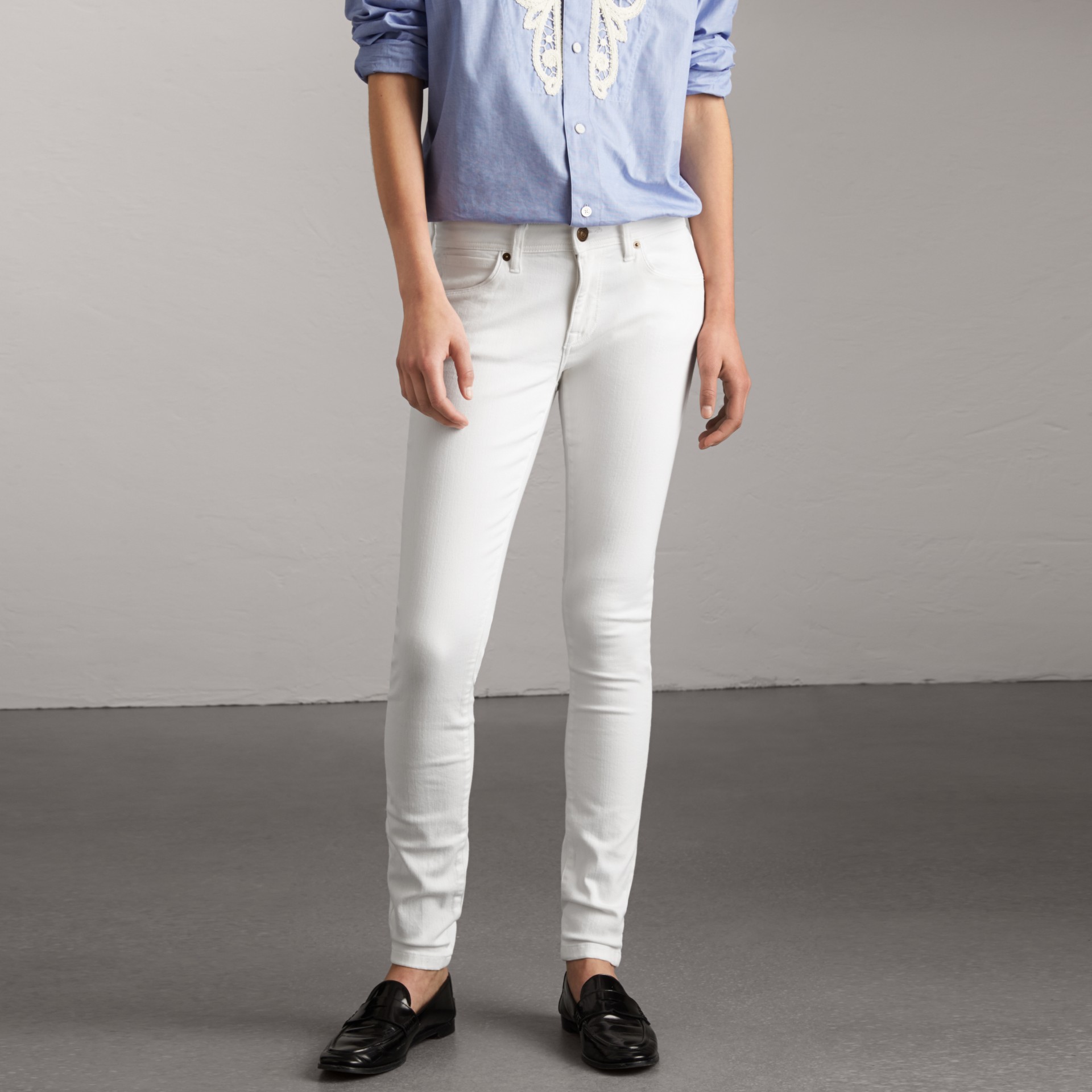 Skinny Fit Low Rise White Jeans Women Burberry United States