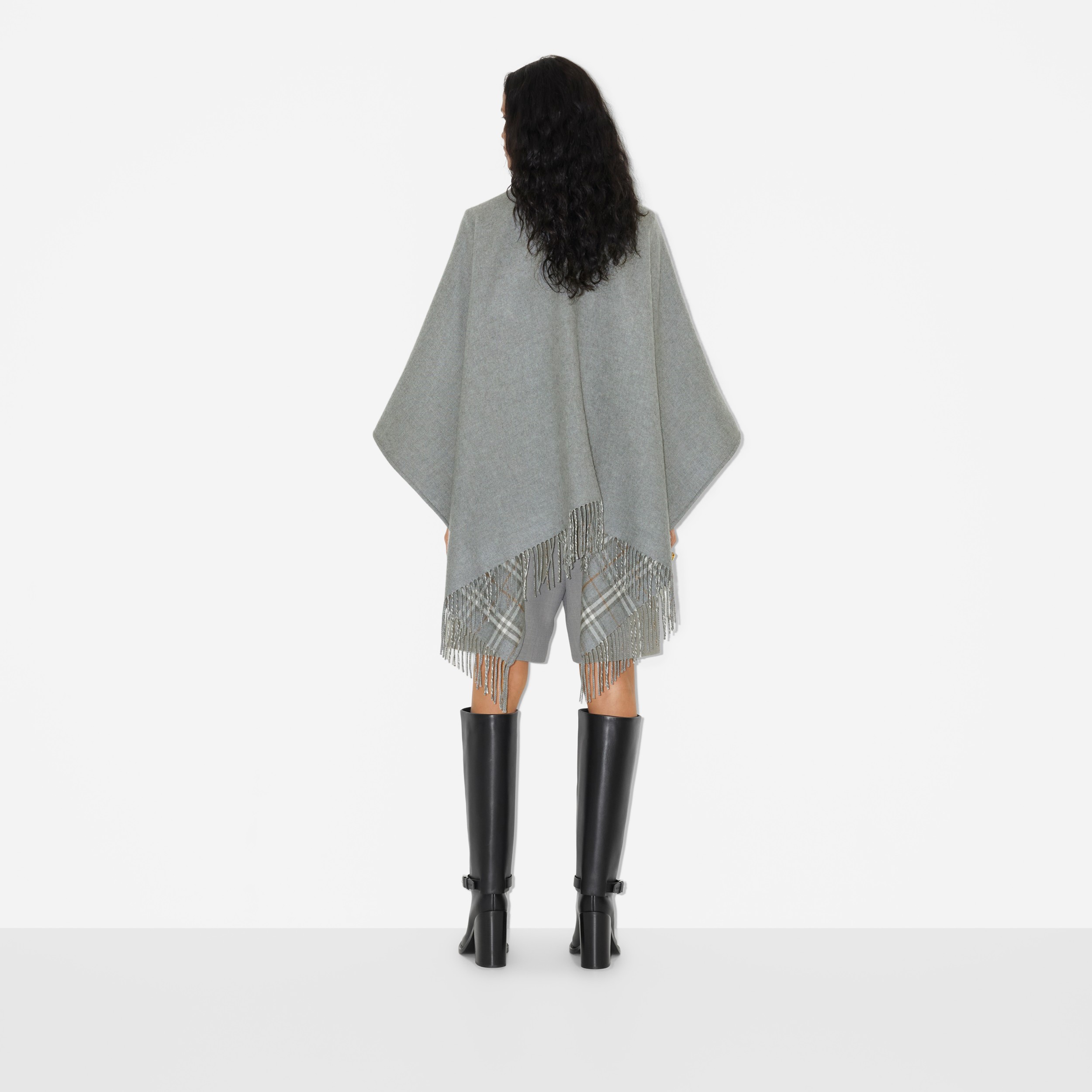 Check Wool Reversible Cape in Grey - Women | Burberry® Official
