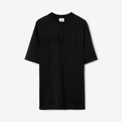 Burberry Lace Logo Cotton Oversized T Shirt In Black Modesens