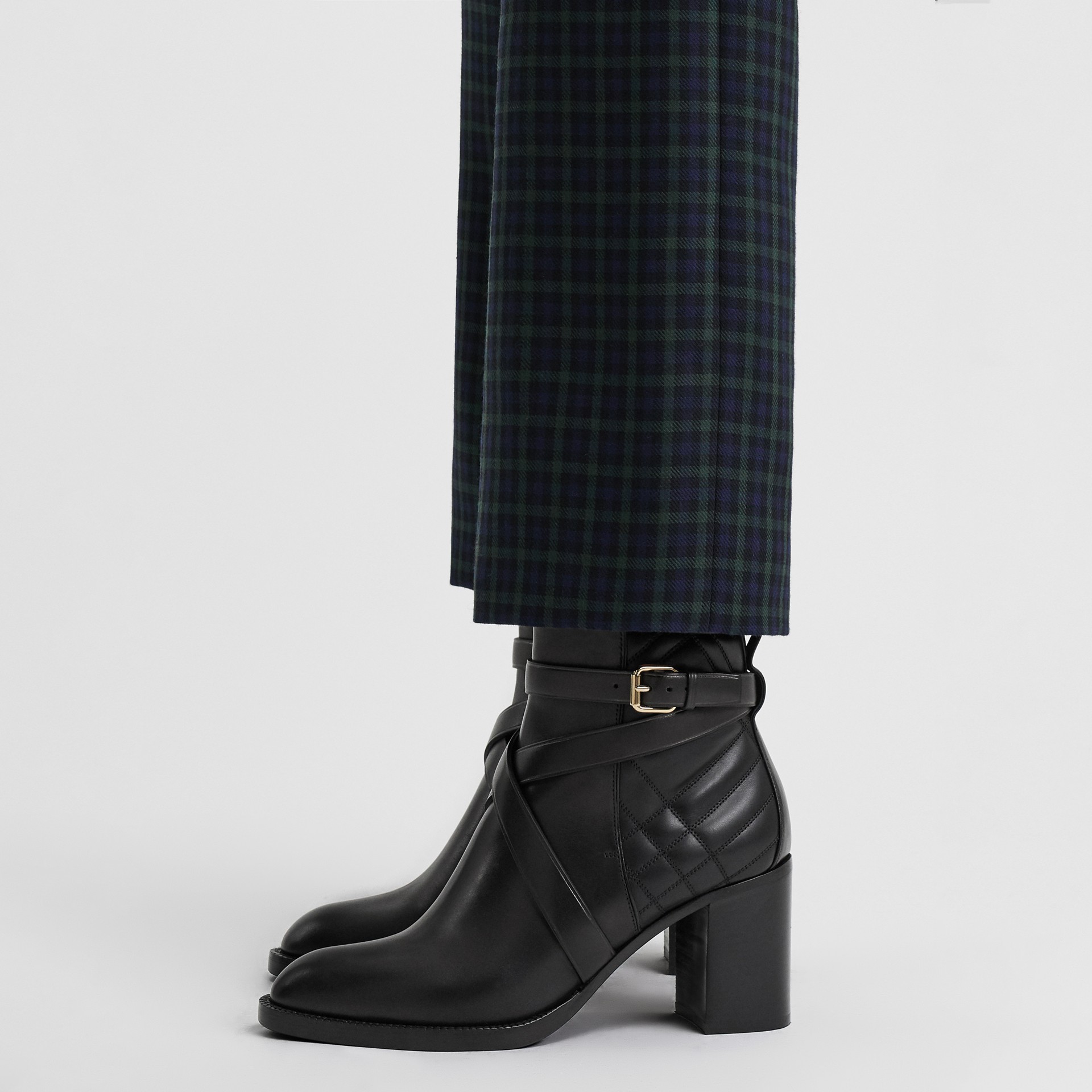 Strap Detail Quilted Leather Ankle Boots In Black Women Burberry
