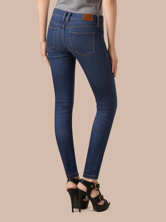 Skinny Fit Low Rise Power Stretch Jeans In Mid Indigo Women Burberry