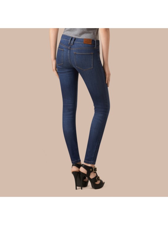 Skinny Fit Low Rise Power Stretch Jeans In Mid Indigo Women Burberry