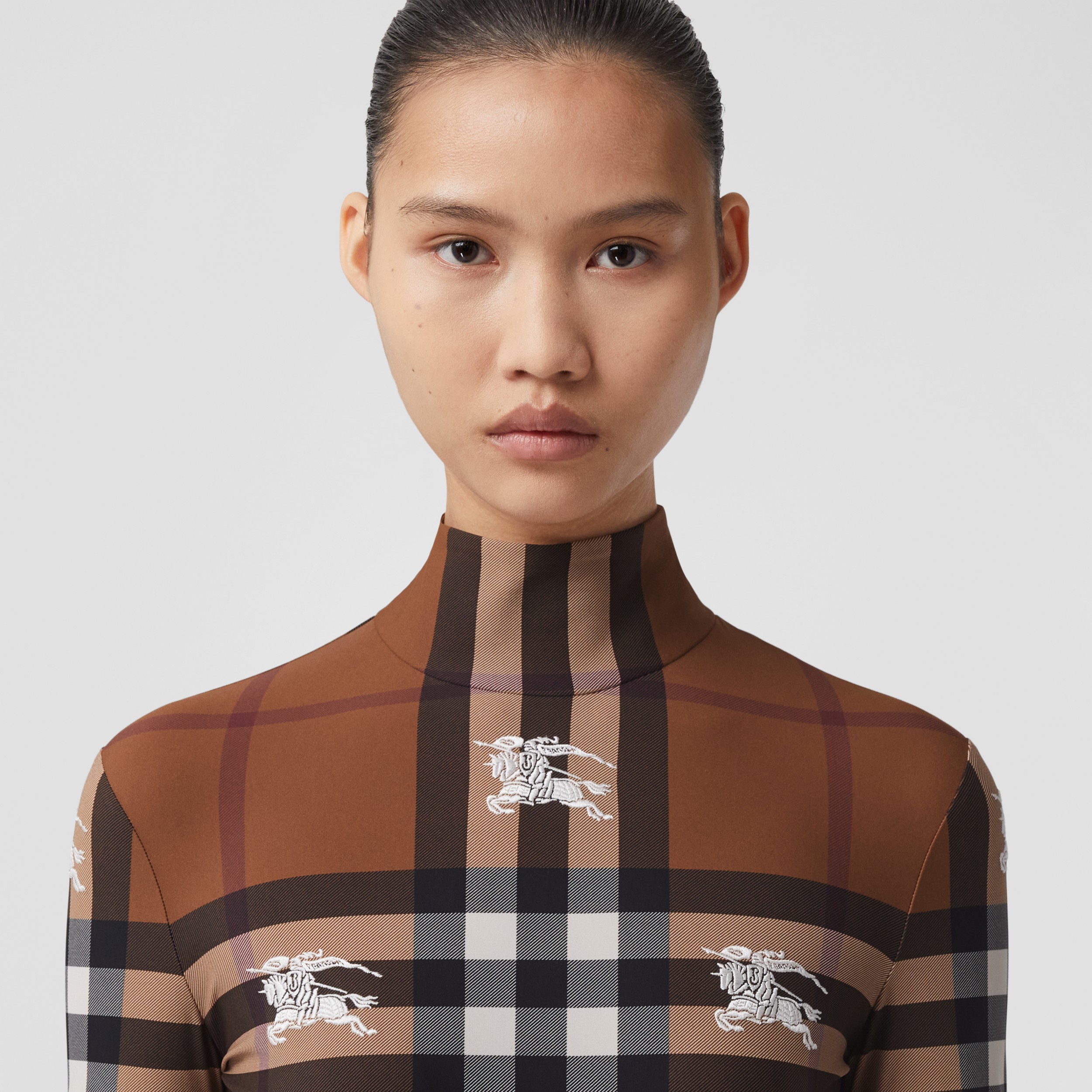 Embroidered Ekd Check Stretch Jersey Bodysuit In Dark Birch Brown Women Burberry® Official