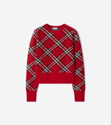 Check Wool Cashmere Blend Sweater in Post red - Women | Burberry® Official