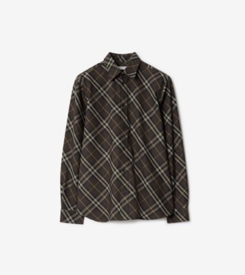 Relaxed Fit Check Cotton Shirt in Truffle brown - Men | Burberry® Official