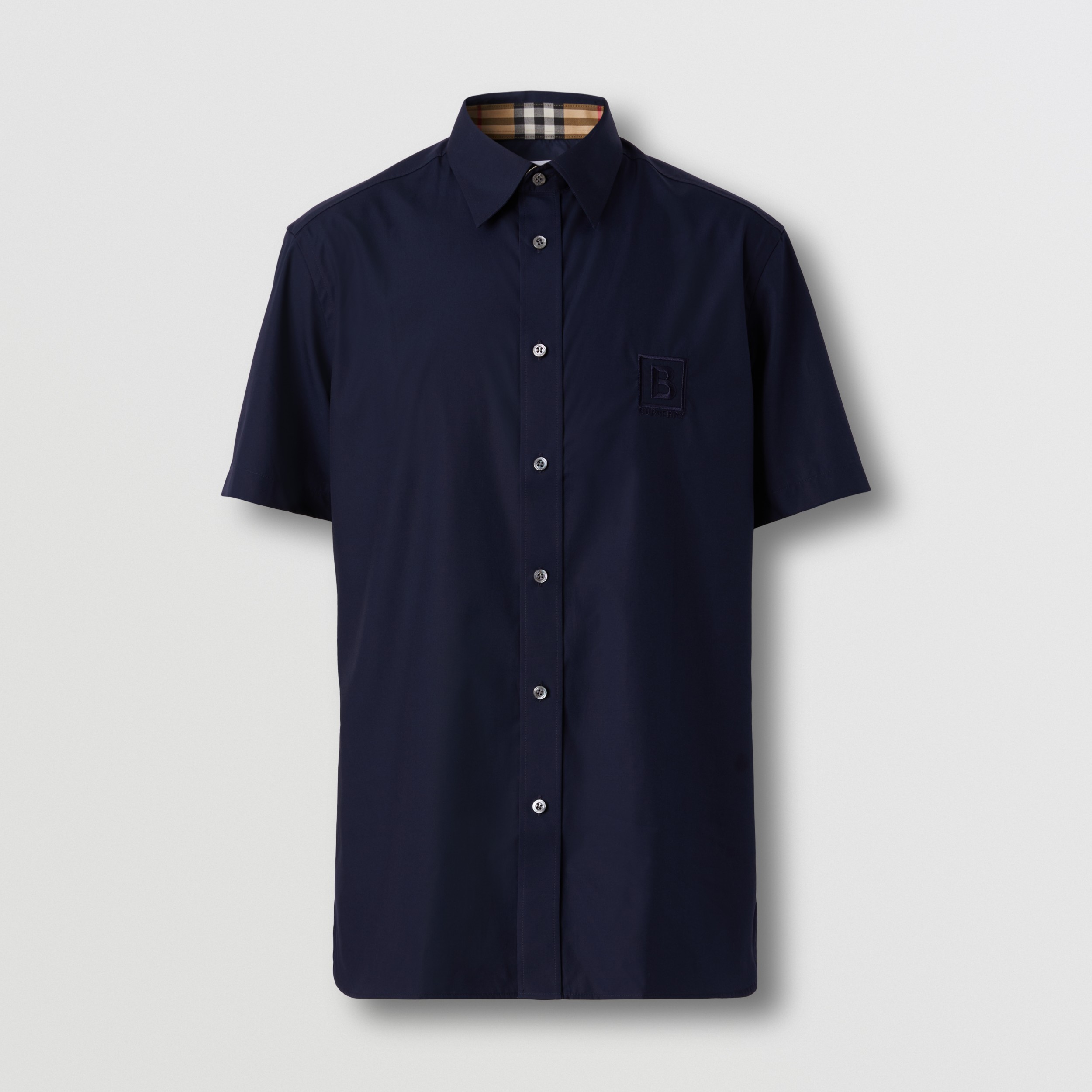 Short Sleeve Letter Graphic Stretch Cotton Shirt In Navy Men