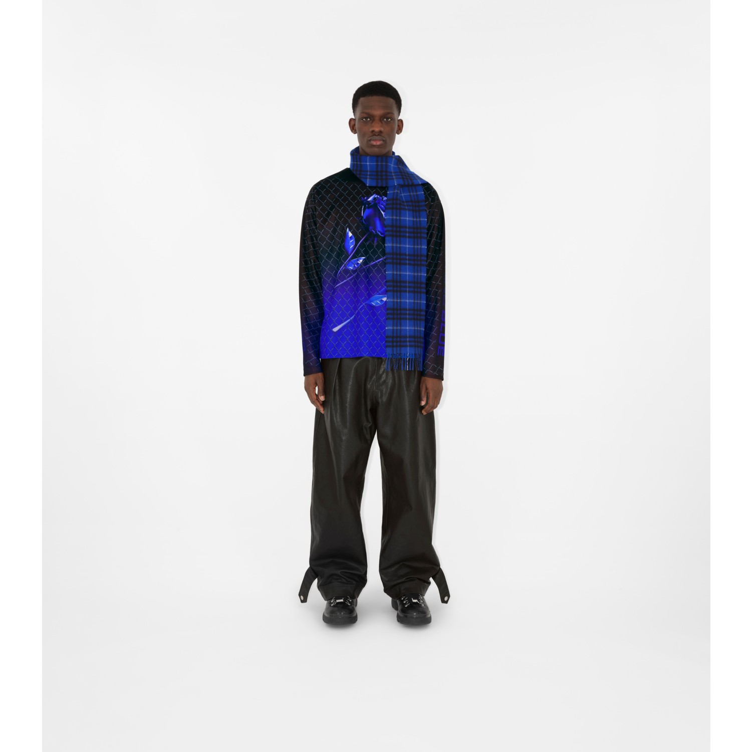 Narrow Check Cashmere Scarf in Knight | Burberry® Official