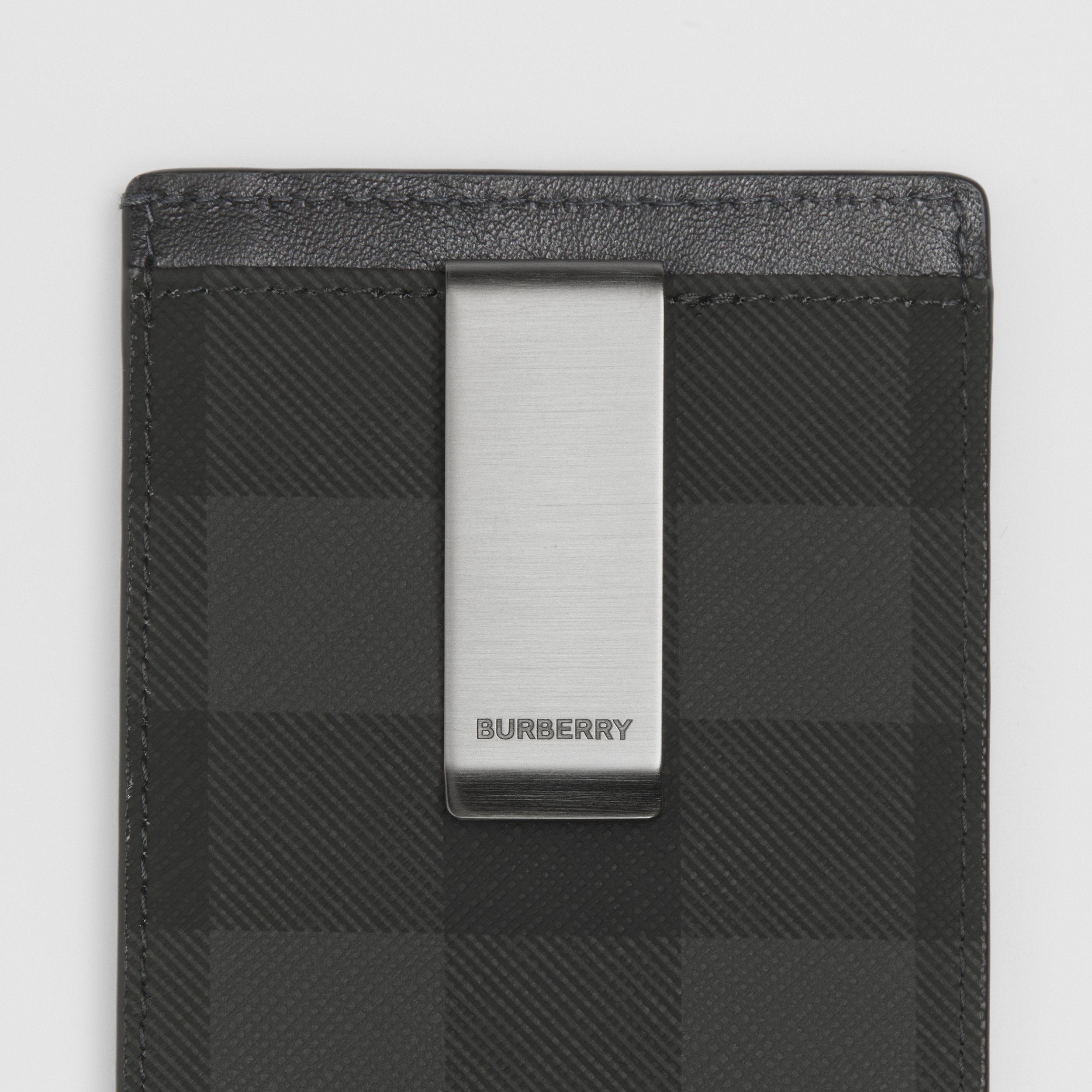Charcoal Check and Leather Money Clip Card Case - Men | Burberry® Official Charcoal Check and Leather Money Clip Card Case - Men | Burberry® Official