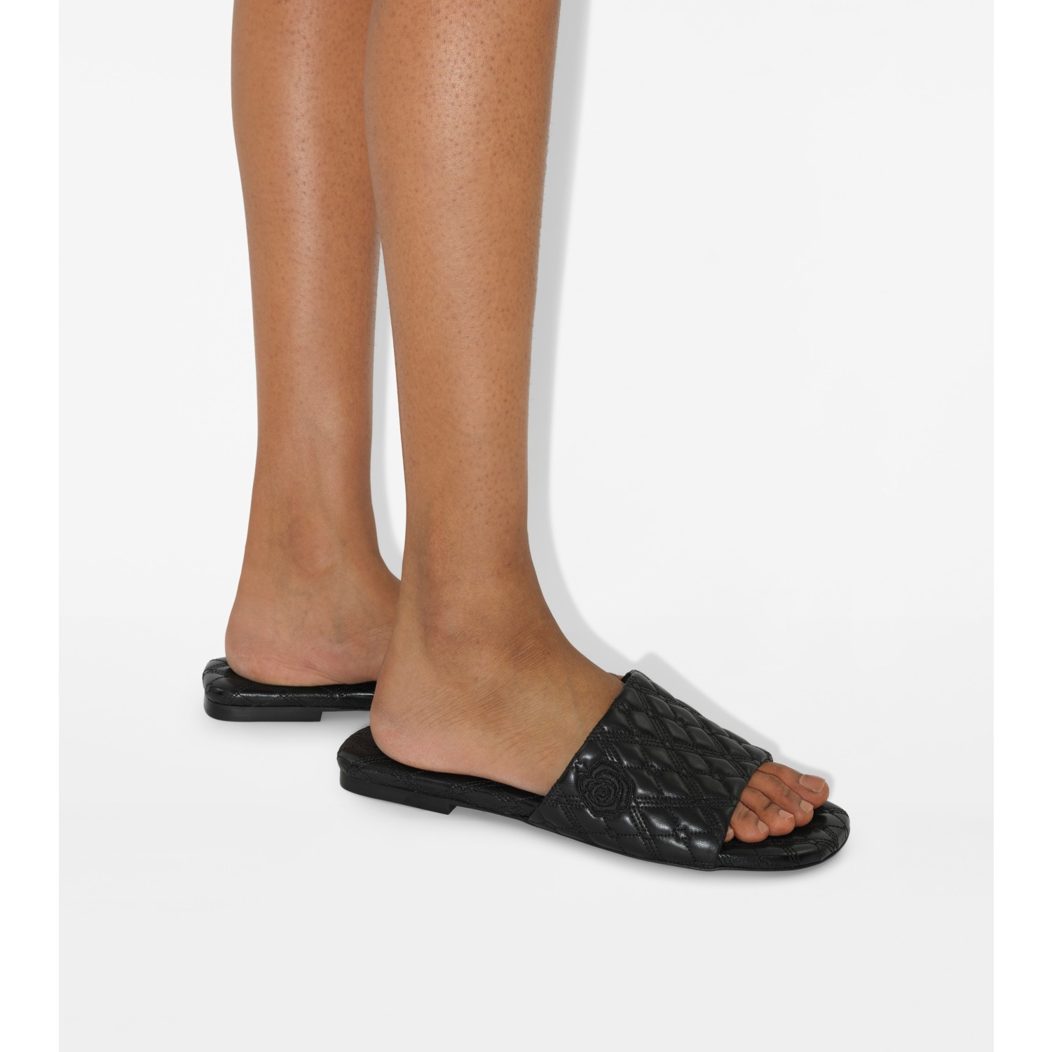 Leather Quilt Slides in Black - Women | Burberry® Official